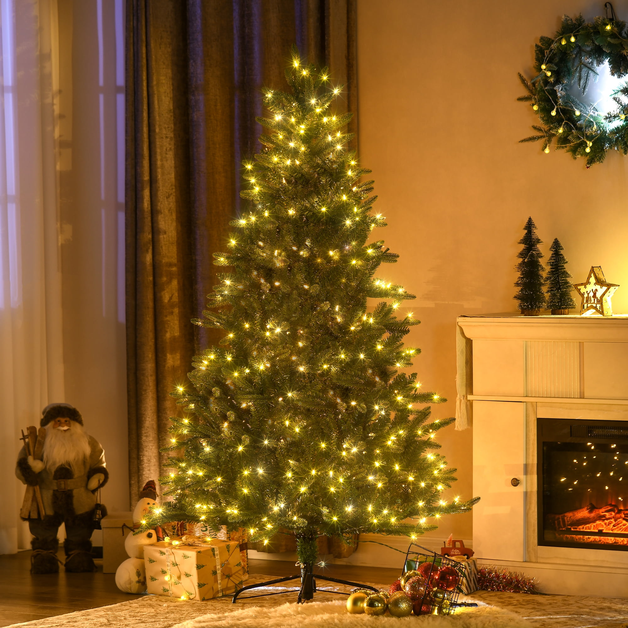 HOMCOM 6' Artificial Christmas Tree with Clear Light, Wide Shape ...