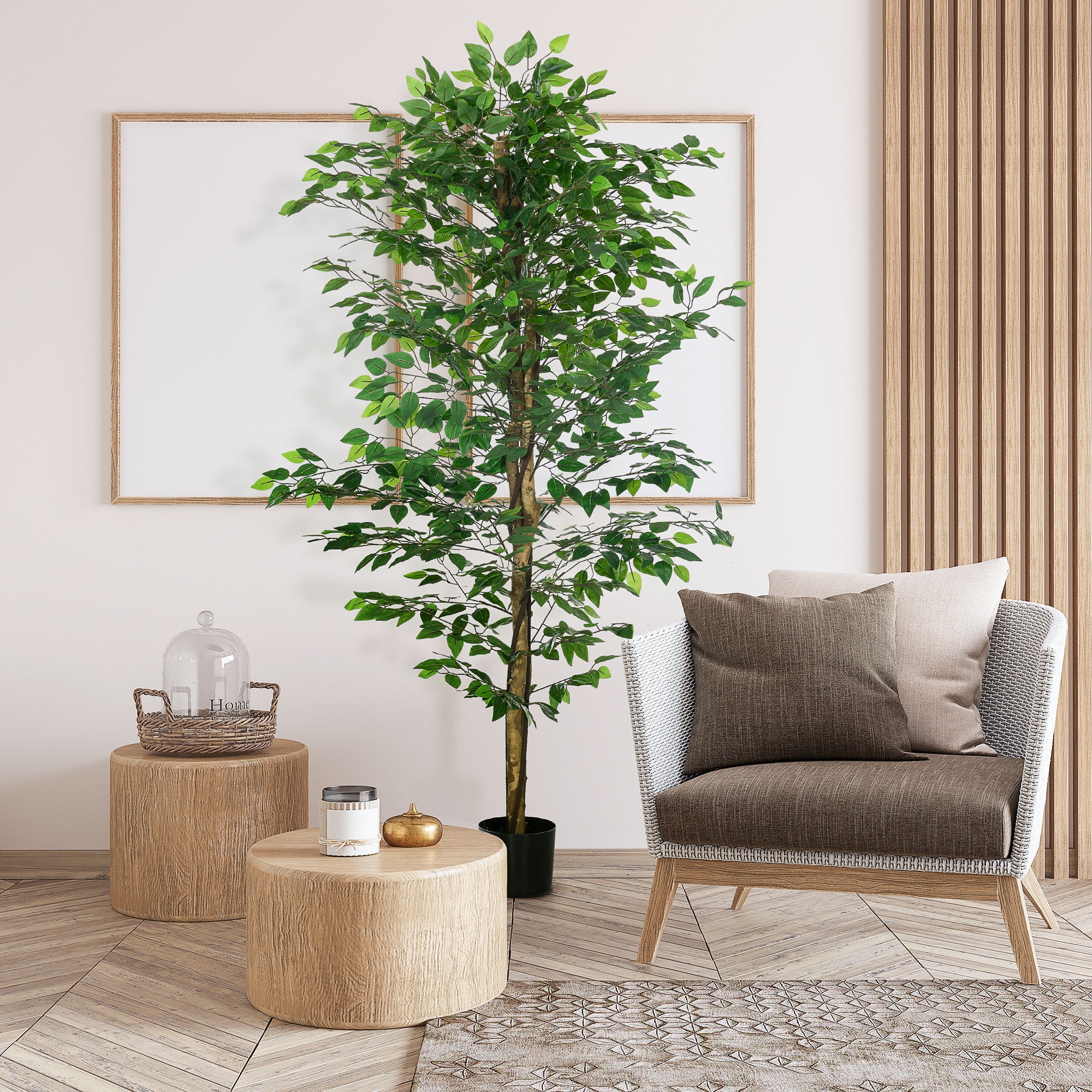 HOMCOM 6' Artificial Ficus Tree, Potted Indoor Outdoor Fake Plant for ...