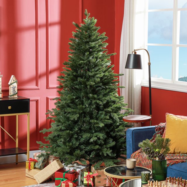 HOMCOM 6 Ft Artificial Christmas Tree with Metal Stand, Hinged Branches ...