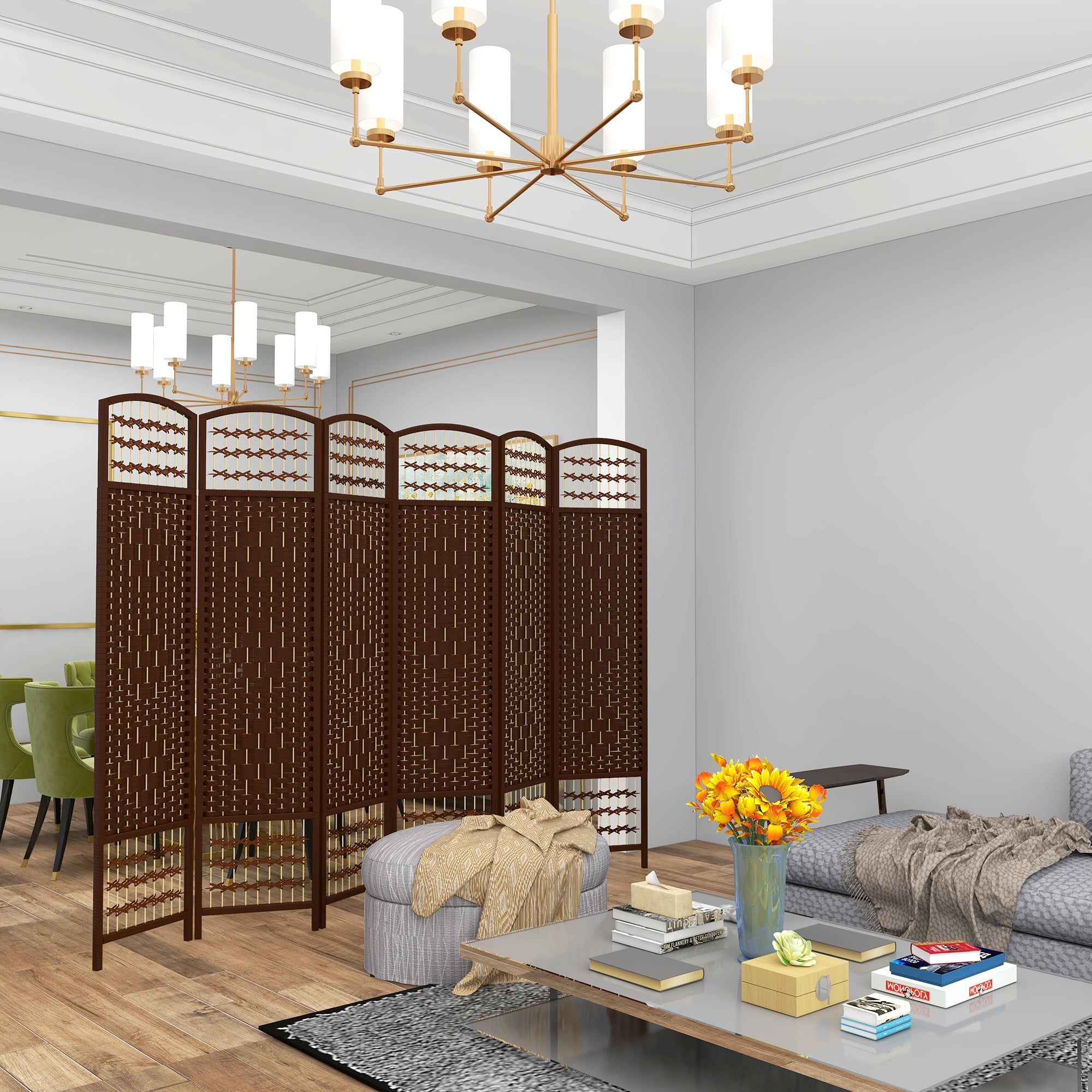 HOMCOM 6 Panel Room Divider, Folding Screen, 5.6', Brown - Walmart.com