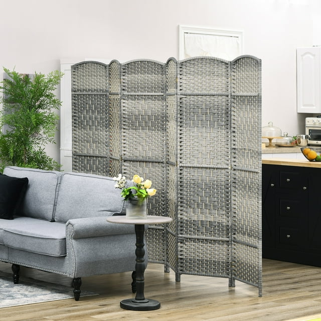 HOMCOM 6 Panel Room Divider Hand-Woven Freestanding Partition, Mixed ...
