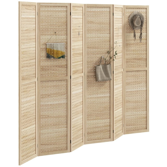 HOMCOM 6 Panel Room Divider w/ Hole Hooks Folding Privacy Screen ...