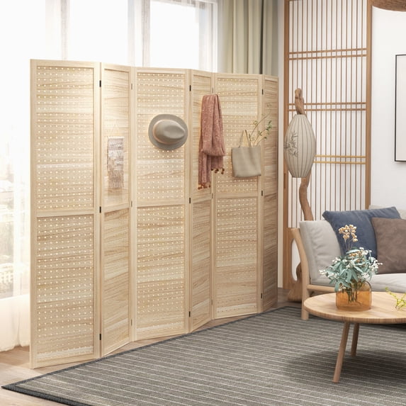 HOMCOM 6 Panel Room Divider w/ Hole Hooks Folding Privacy Screen ...
