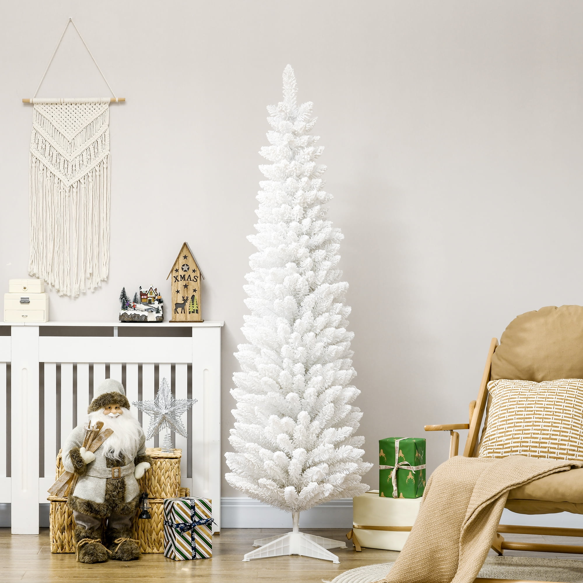 HOMCOM 6' Slim Artificial Christmas Tree, Snow Flocked, with Plastic ...