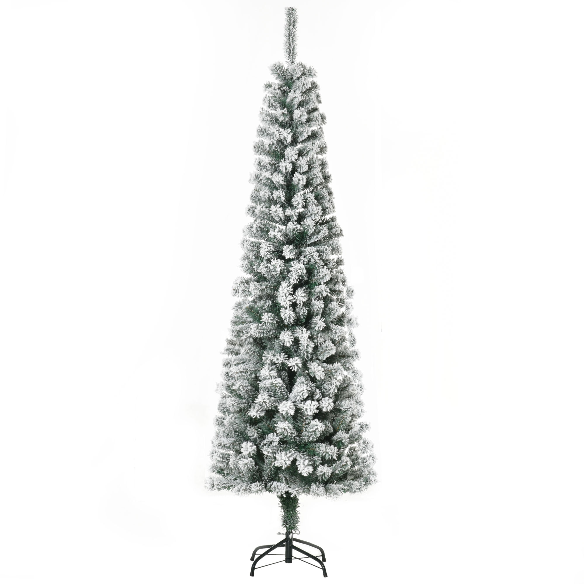 HOMCOM 6' Tall Slim Artificial Xmas Tree, Snow-Flocked, Realistic ...