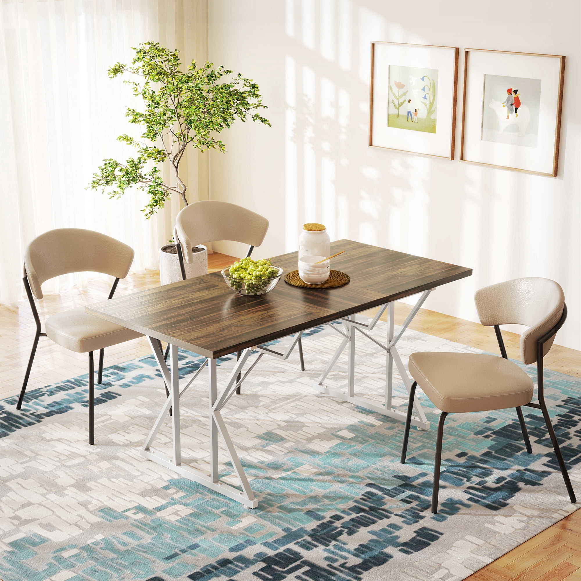 HOMCOM 63"-47" Expandable Dining Table for 4-6 People, Farmhouse ...