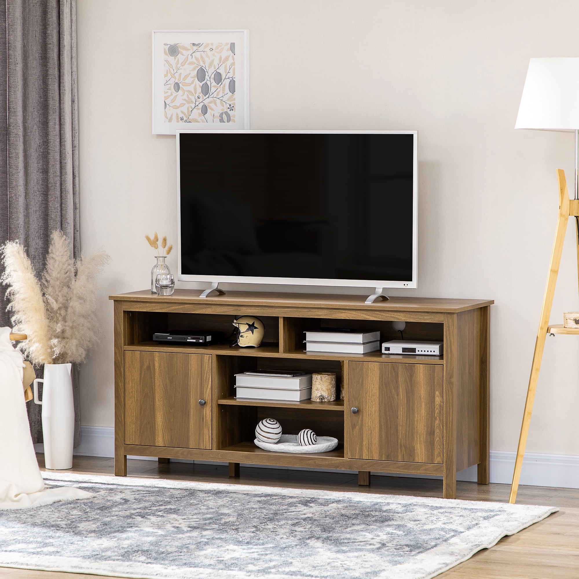 HOMCOM 65 Inch TV Stand Media Cabinet TV Entertainment Center, Walnut ...