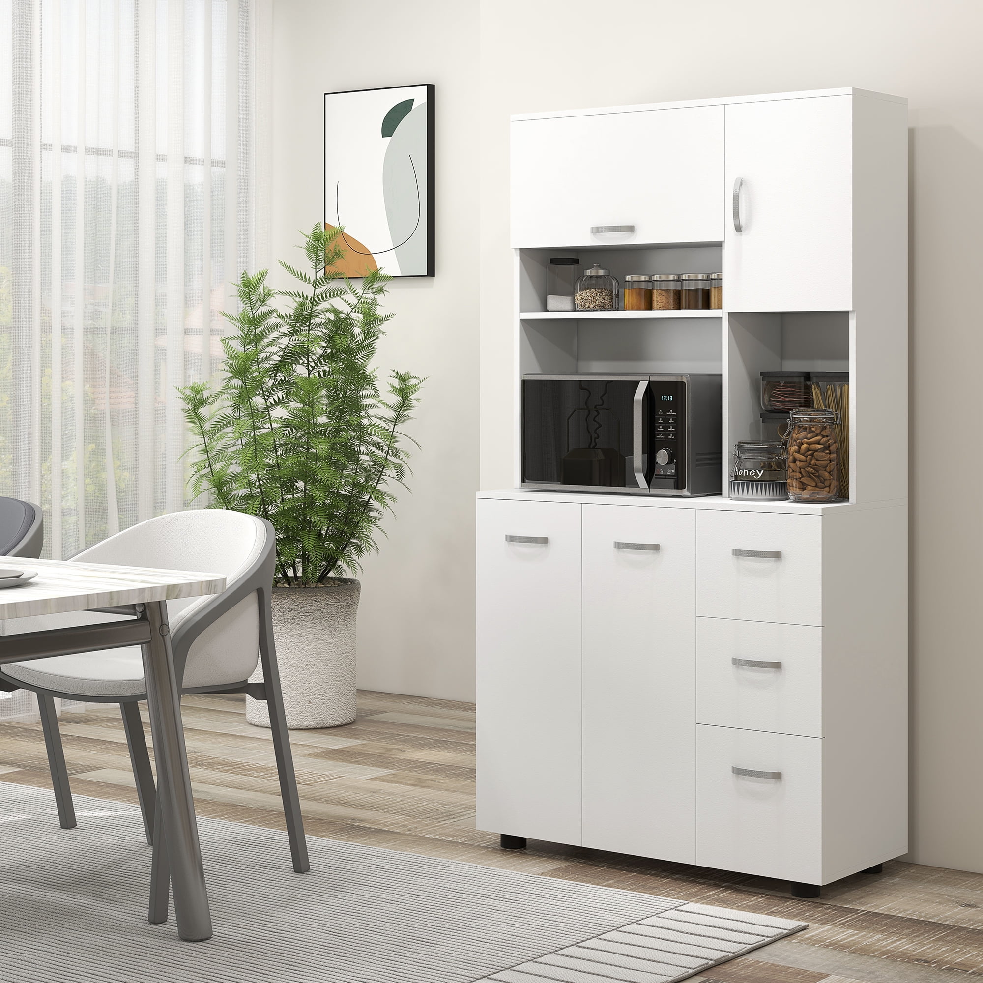HOMCOM 66" Buffet with Hutch, Freestanding Kitchen Pantry with 2 Large ...