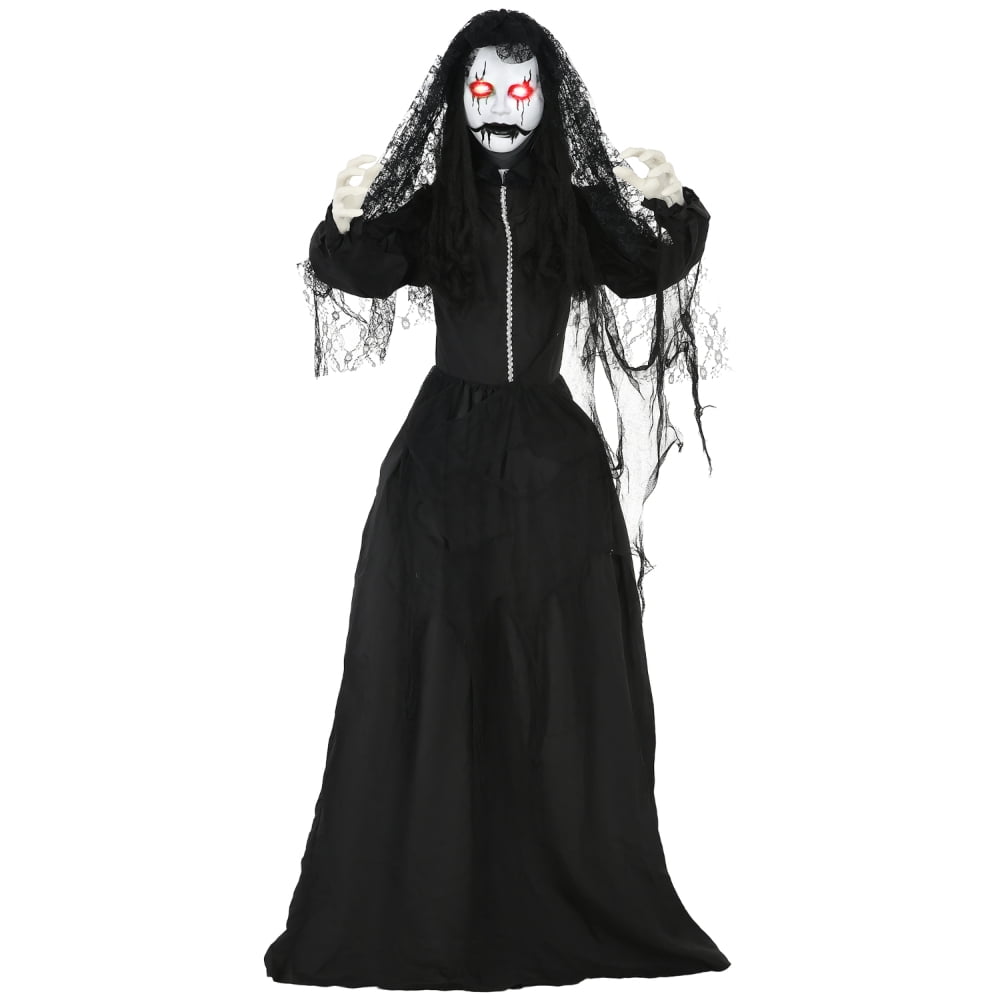 HOMCOM 67” Life Size Freestanding Scary Ghost Bride Animated Halloween ...