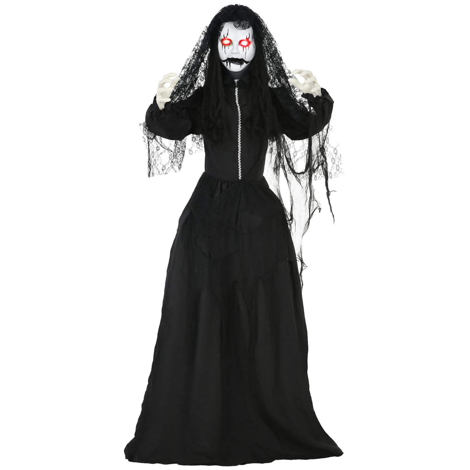 HOMCOM 67” Life Size Freestanding Scary Ghost Bride Animated Halloween ...