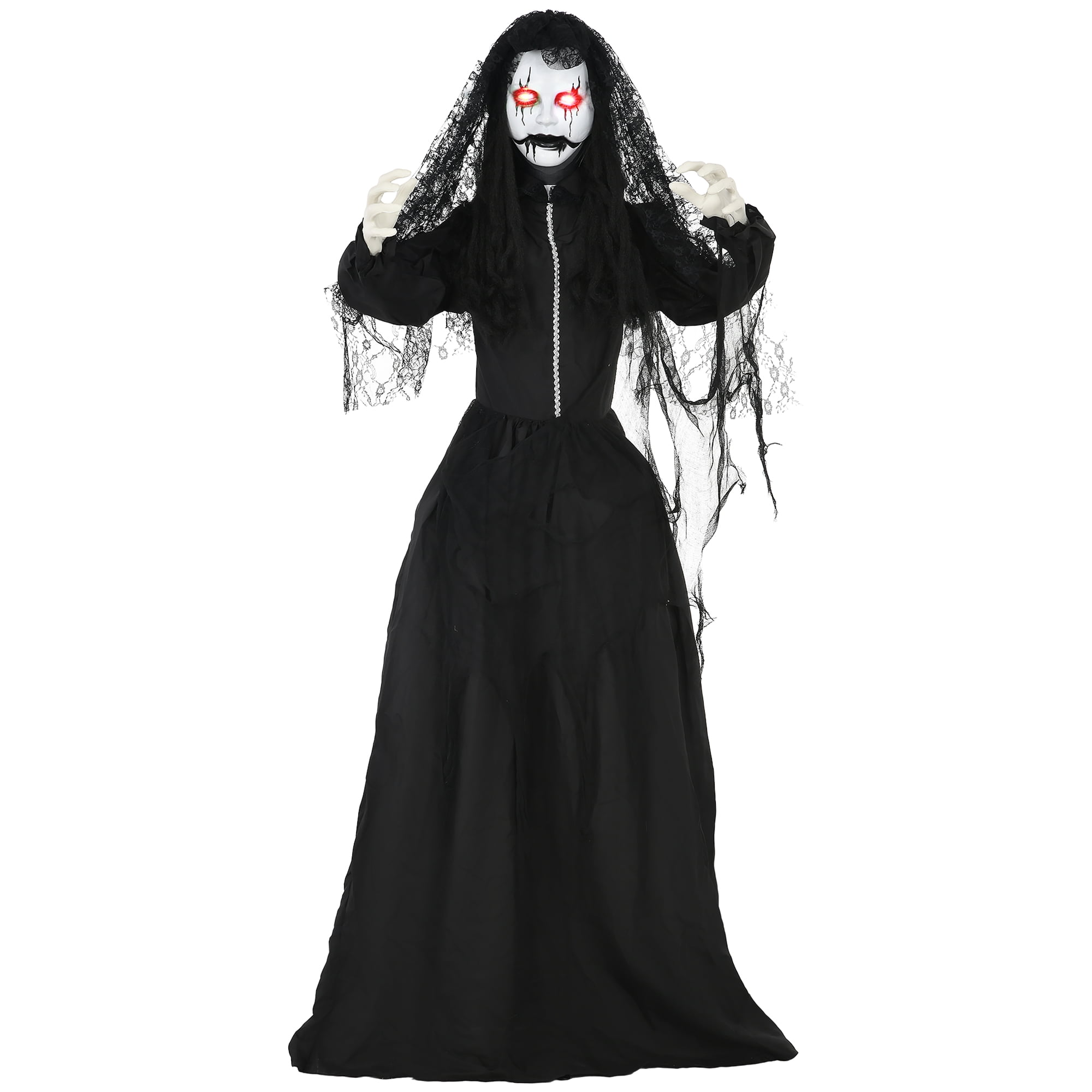 HOMCOM 67" Life Size Freestanding Scary Ghost Bride, Animated Halloween ...
