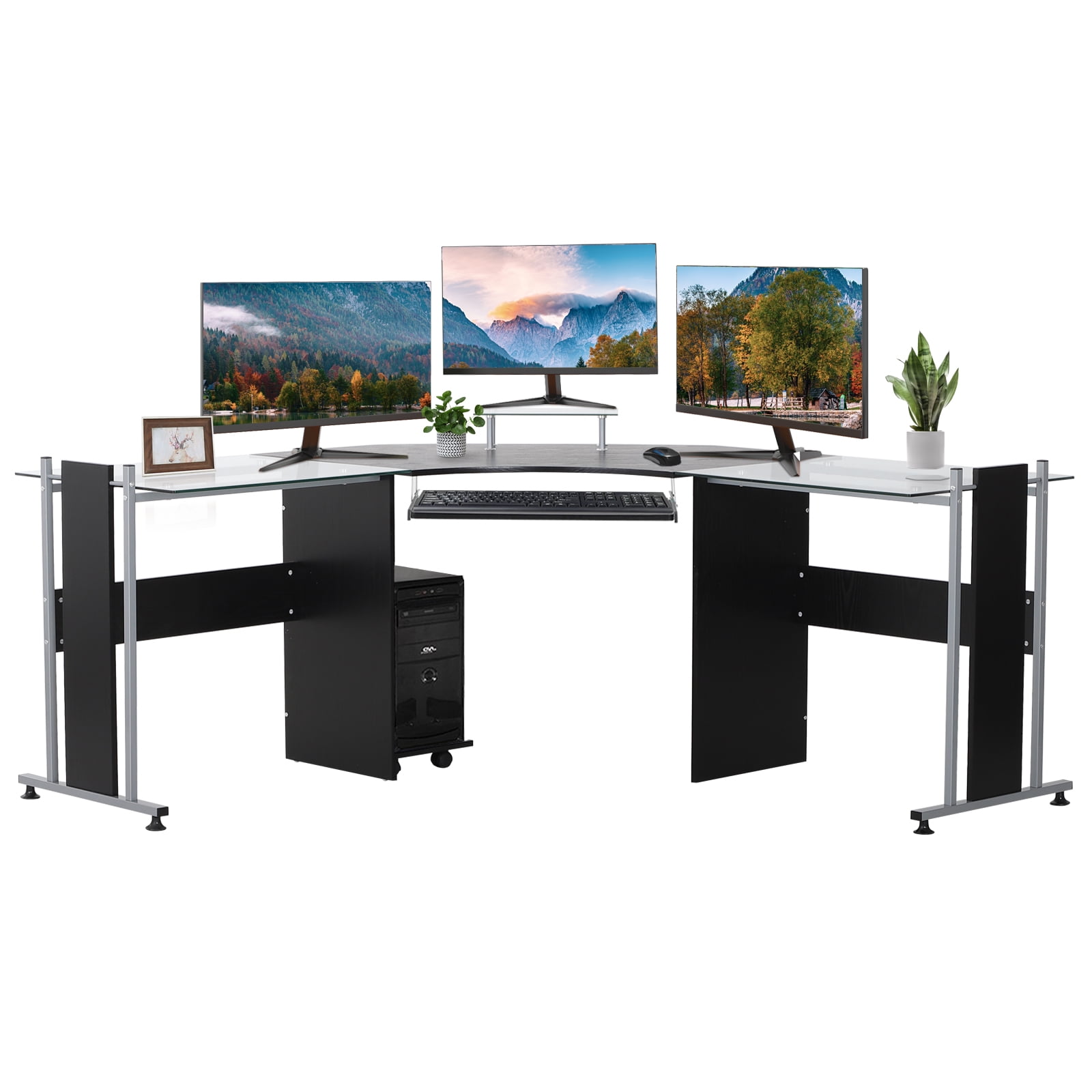 HOMCOM 69" Modern L-Shaped Tempered Glass Office Computer Desk with ...