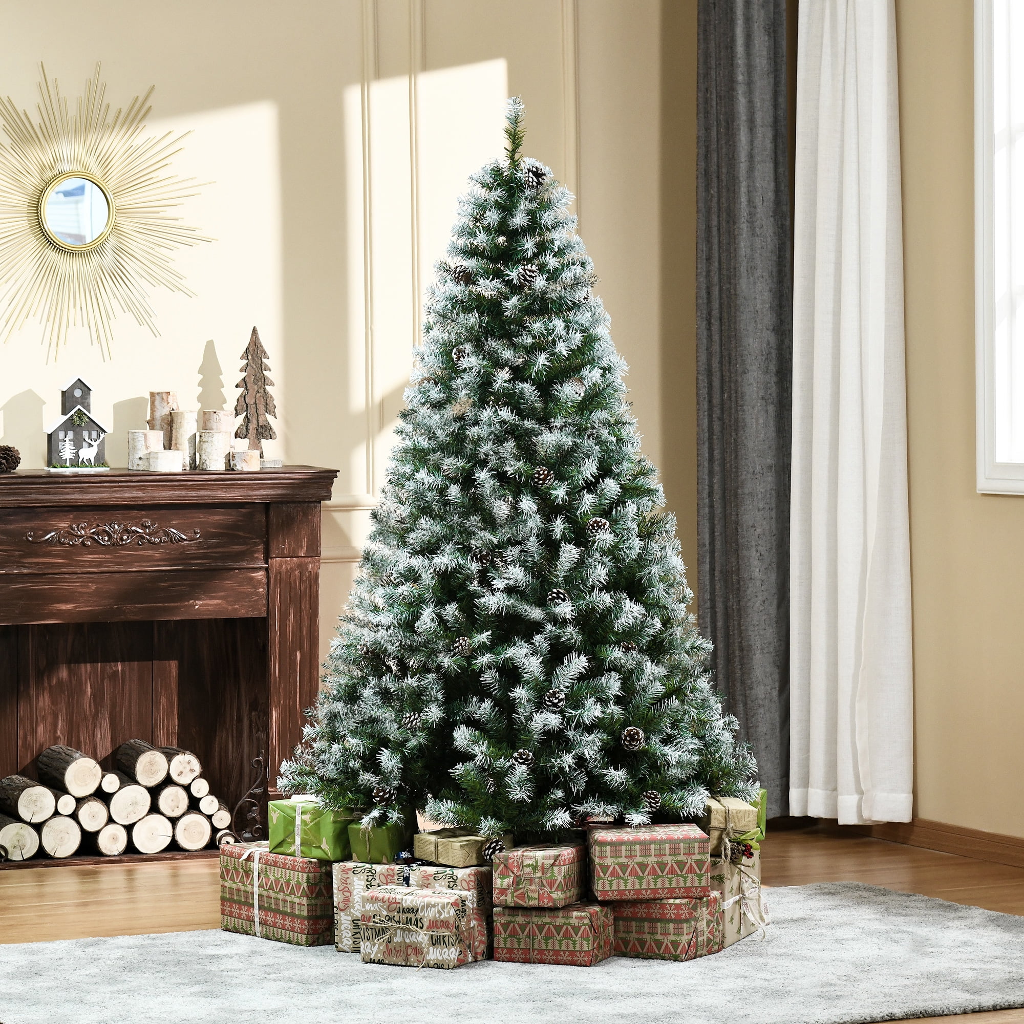 HOMCOM 6ft Unlit Snow-Dusted Full Fir Artificial Christmas Tree with ...