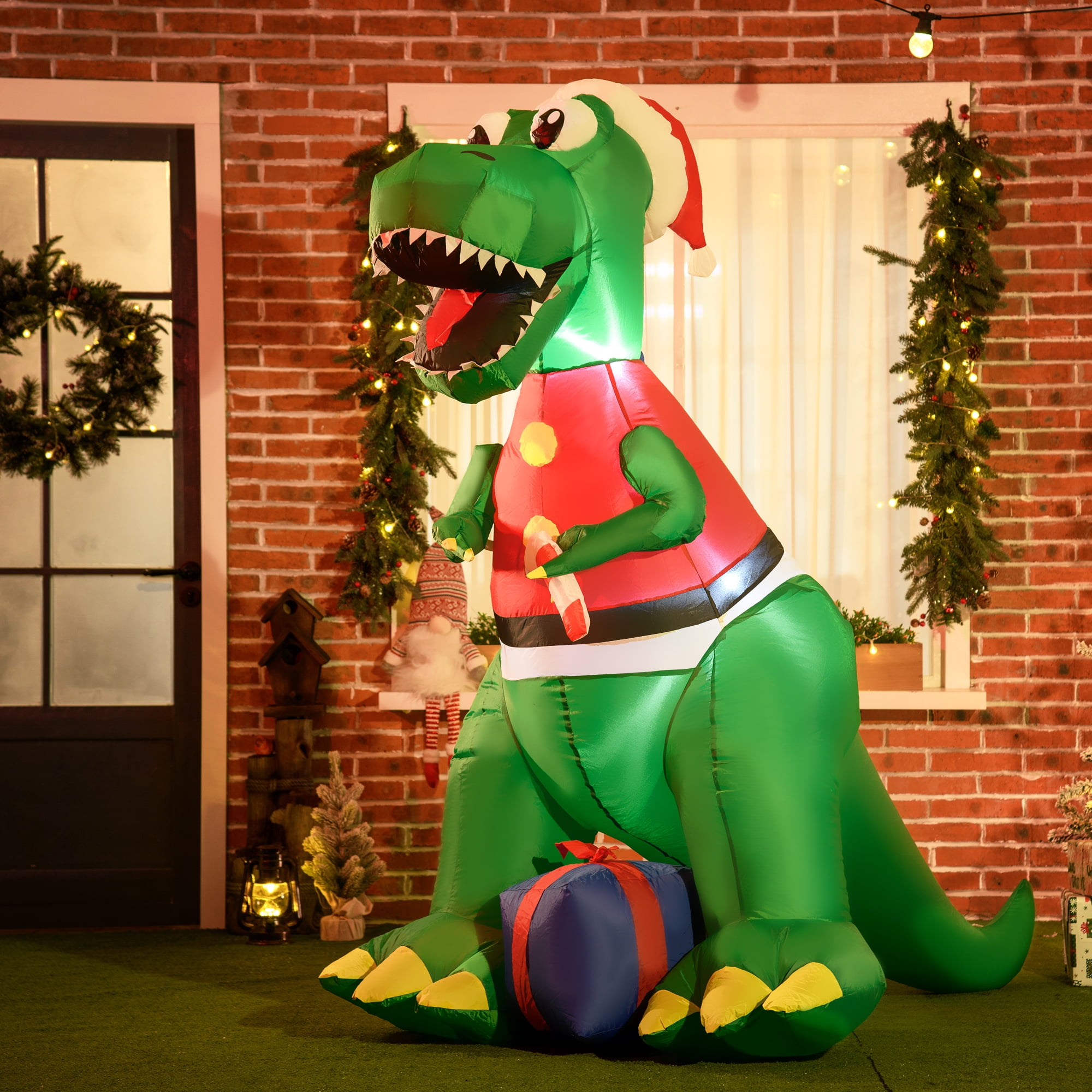 "HOMCOM Outdoor Dino Blow Decoration, 70.75"" Christmas Inflatables ...