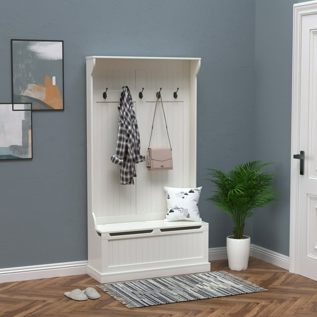 HOMCOM Entryway Hall Tree with Storage Bench, 3-In-1, 70.75 in x 37.75 ...