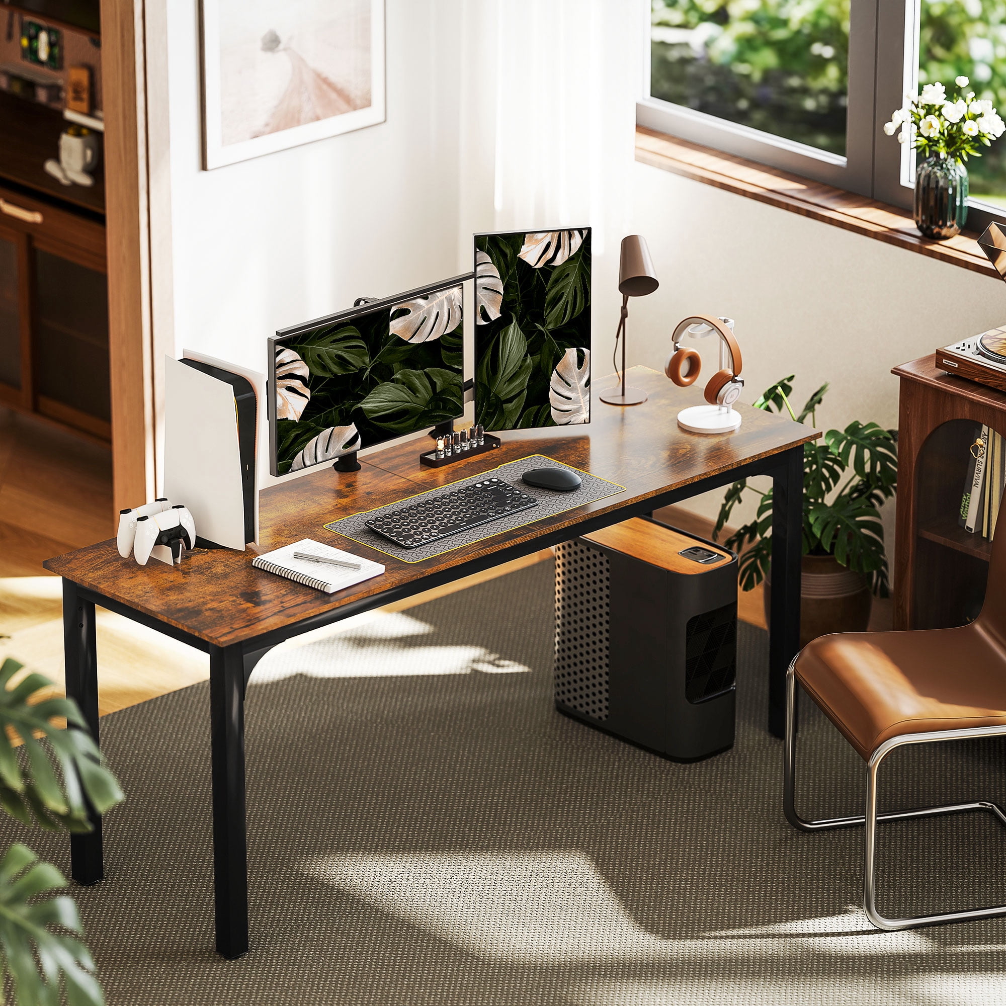 HOMCOM 70.9" Computer Desk, Home Office Desk with Metal Legs, Rustic ...