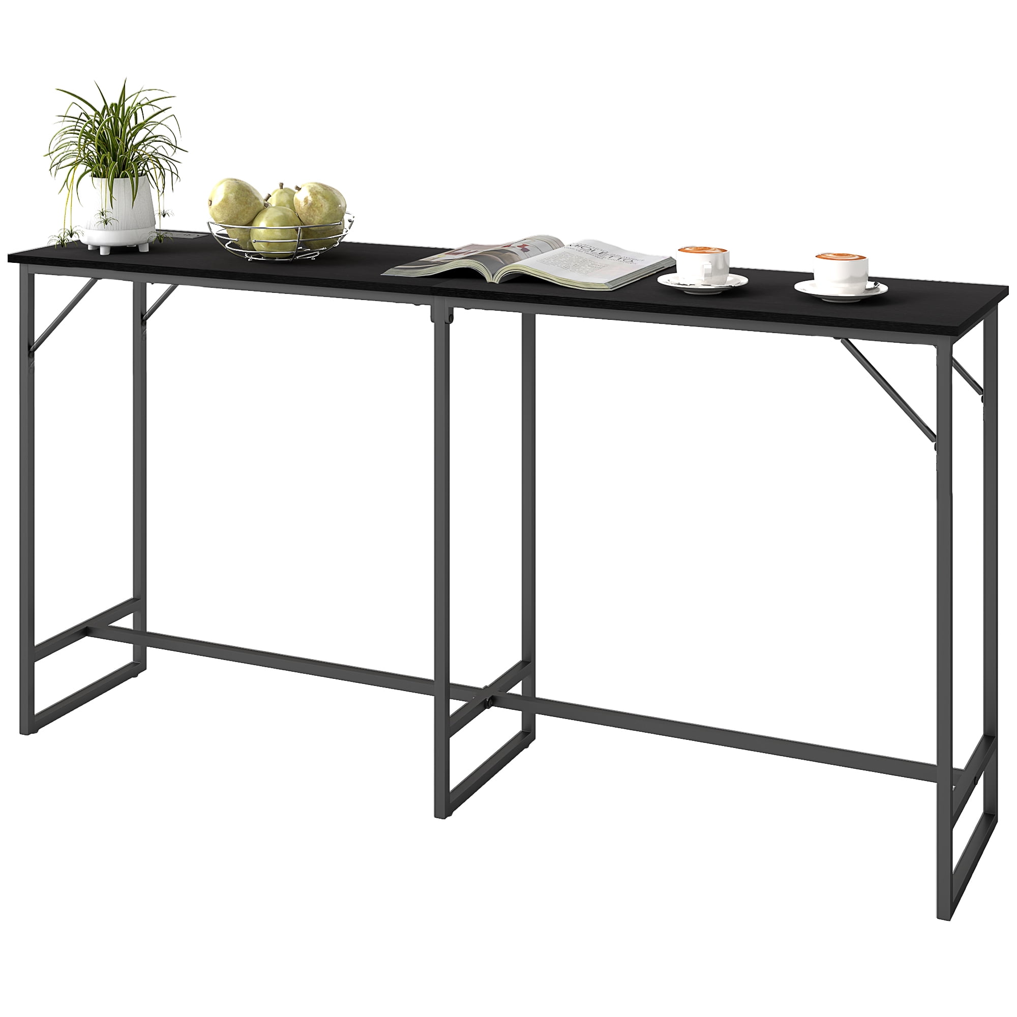 HOMCOM 70" Bar Table with Charging Station, Bar Height Pub Table, Black ...