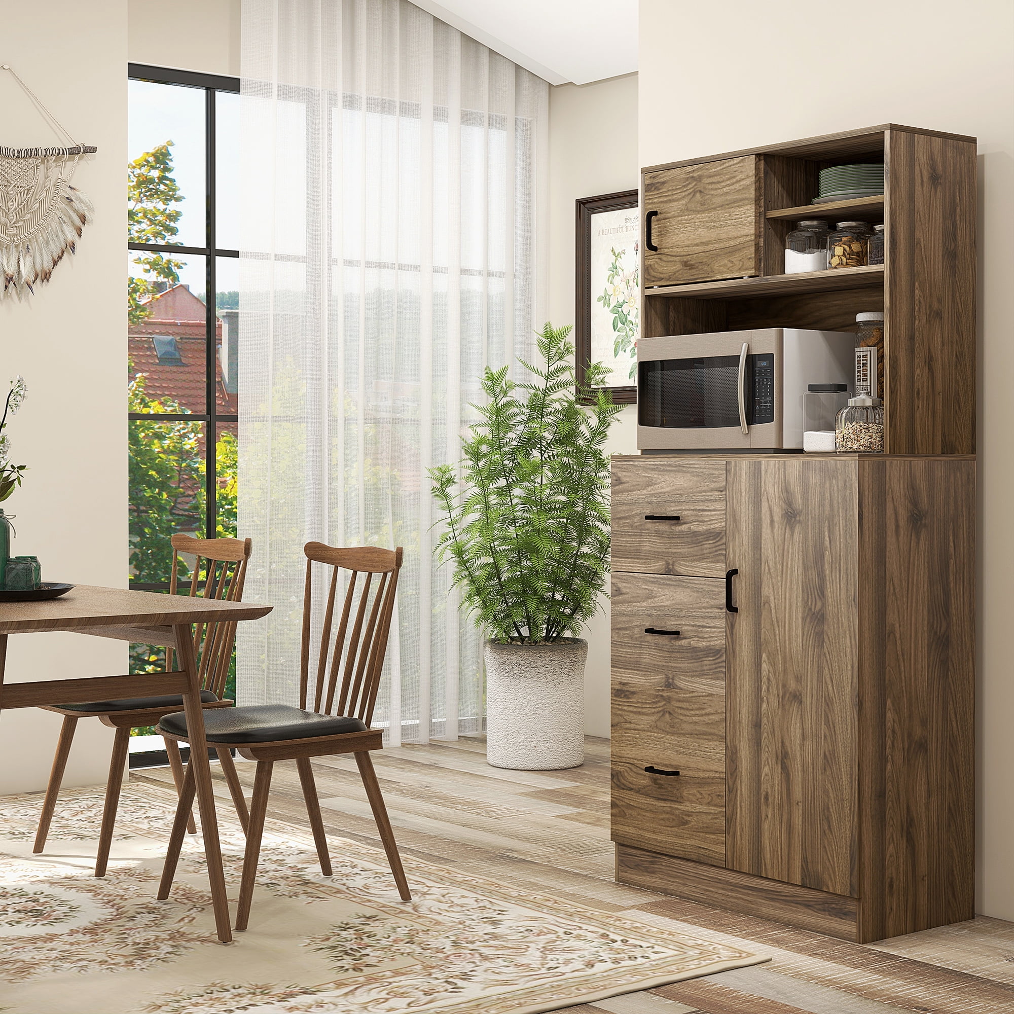 HOMCOM 70" Buffet Hutch with 3 Drawers, Kitchen Pantry with Sliding ...