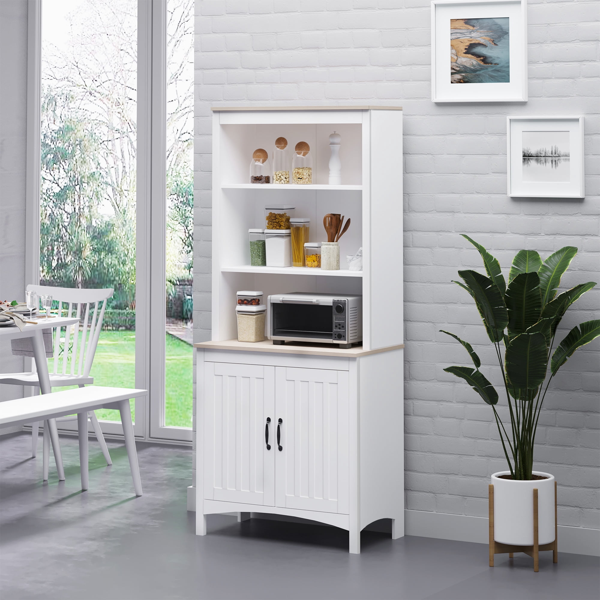HOMCOM 70" Kitchen Hutch, Freestanding Storage Pantry Cabinet with 3 ...