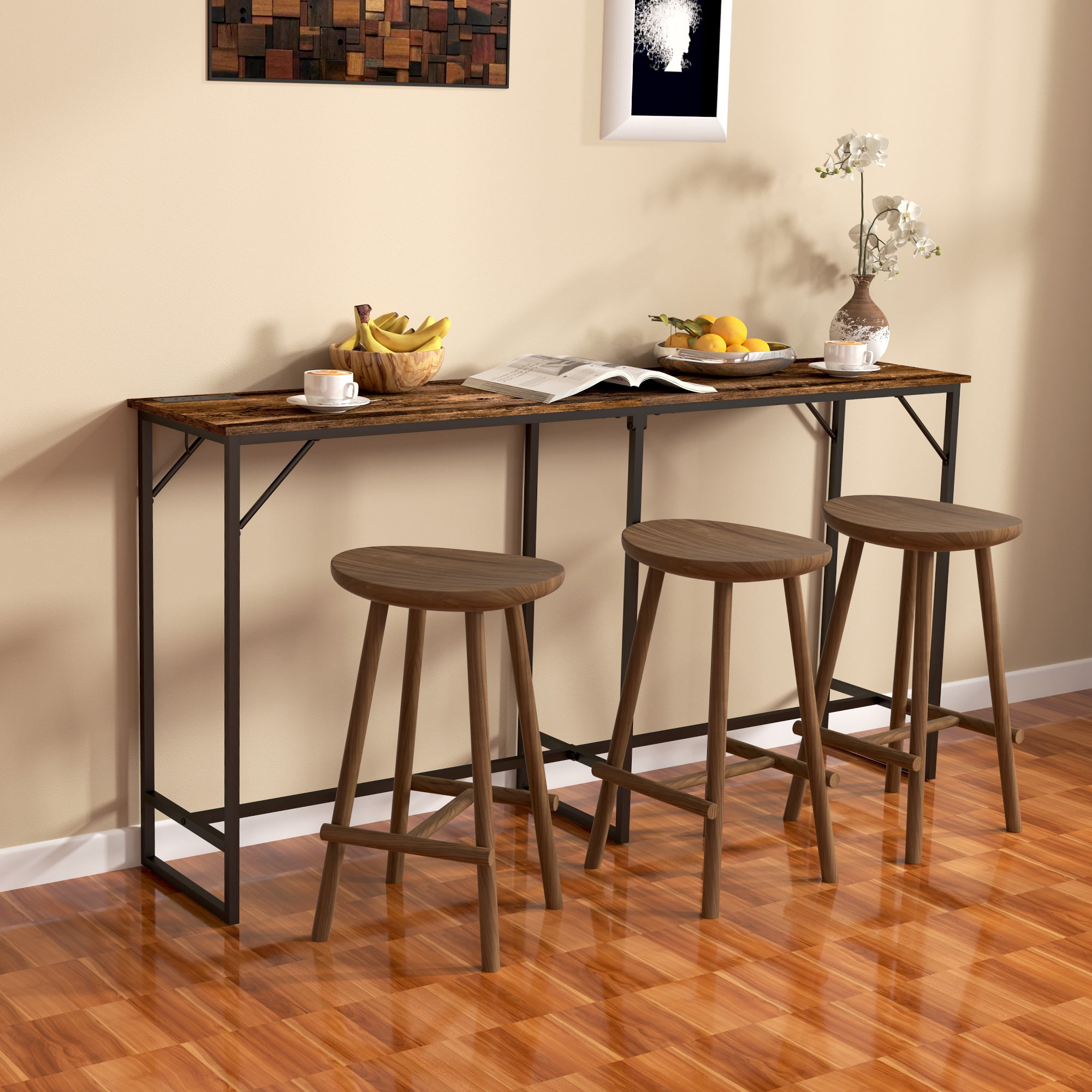 HOMCOM 70" Long Bar Table with Charging Station, Industrial Style ...