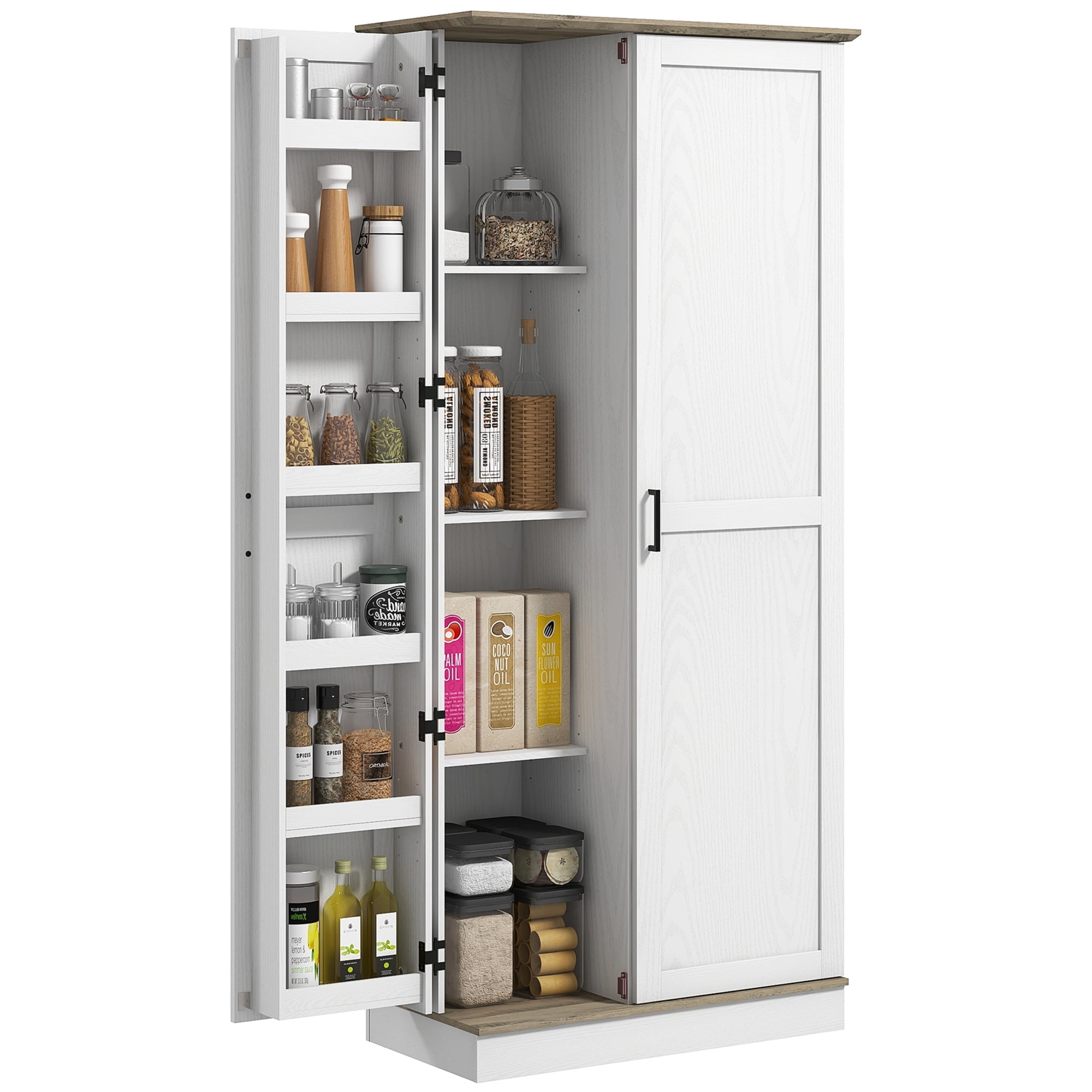 HOMCOM 70" Tall Kitchen Pantry Storage Cabinet with Spice Racks and ...