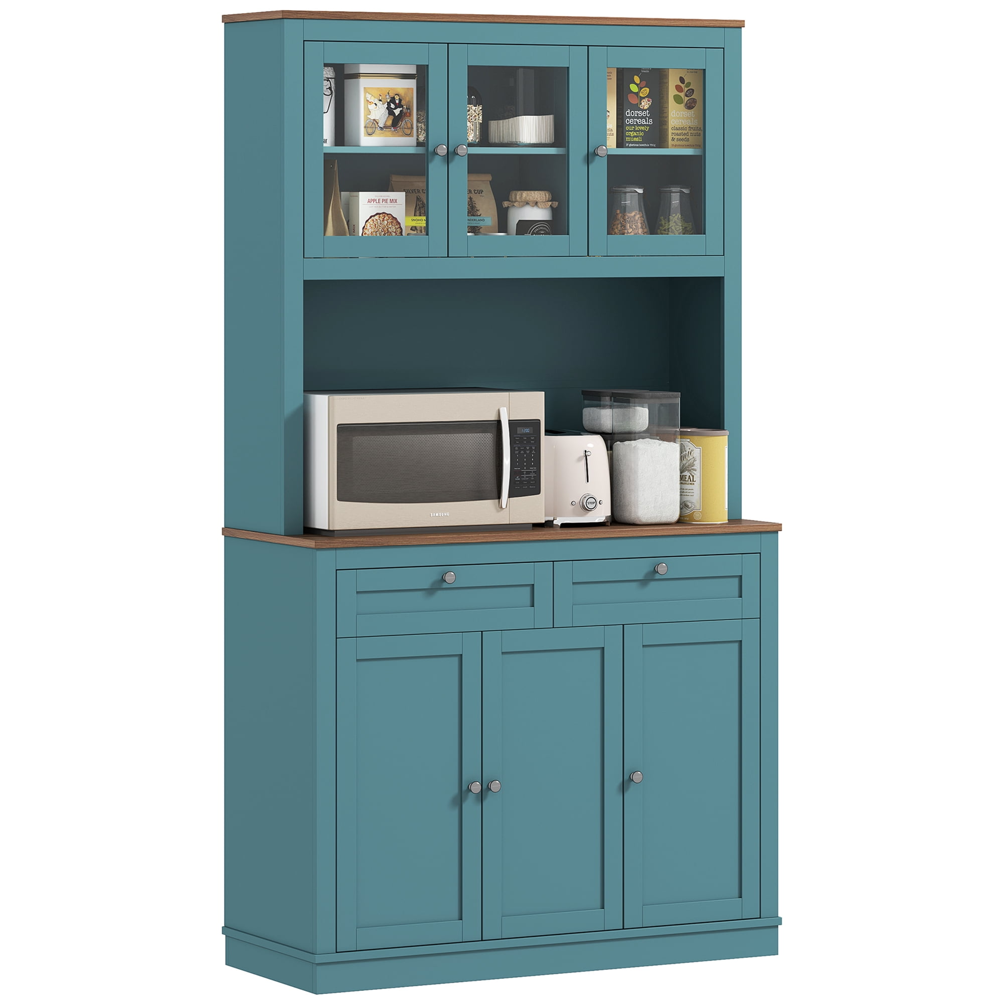 HOMCOM 71" Tall Kitchen Pantry Storage Cabinet with Microwave Stand ...