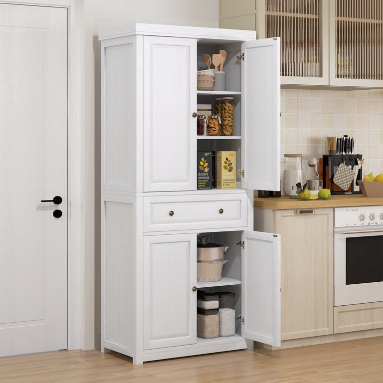 Distressed White Cabinet Kitchen Pantry HOMCOM Kitchen Storage
