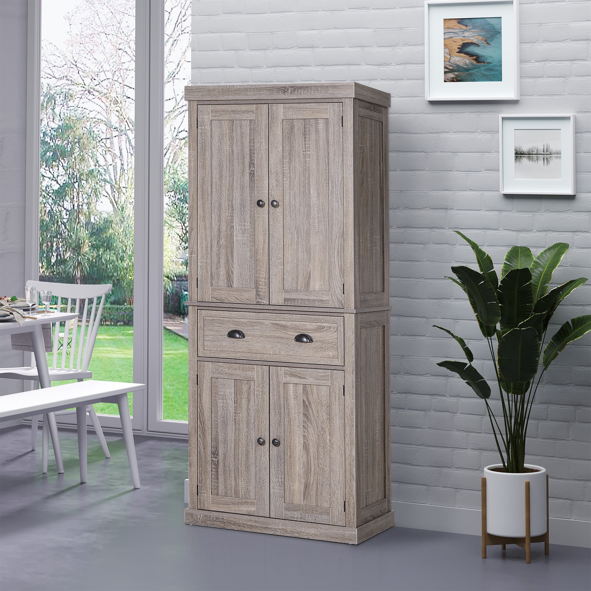 HOMCOM 72.5" Kitchen Pantry Cabinet, Traditional Freestanding Storage ...