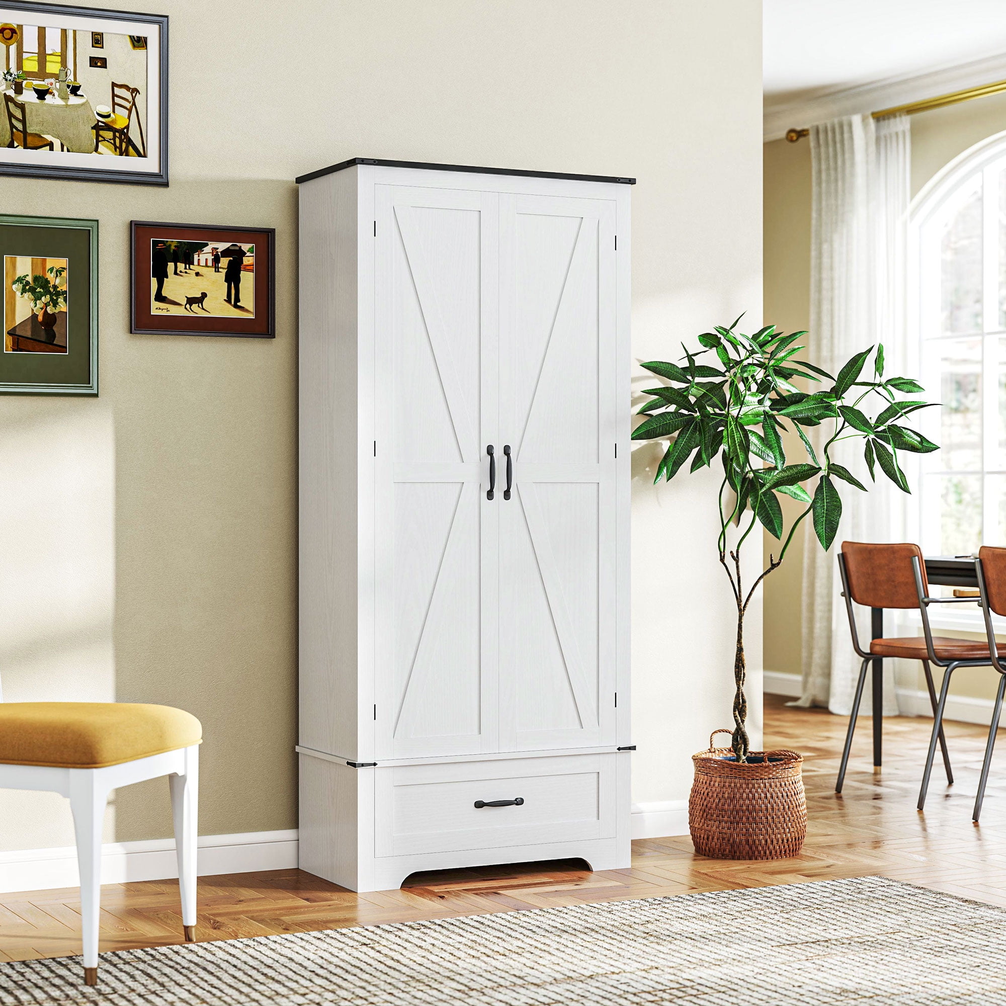HOMCOM 72" Farmhouse Pantry Cabinet with Barn Doors, Tall Kitchen ...