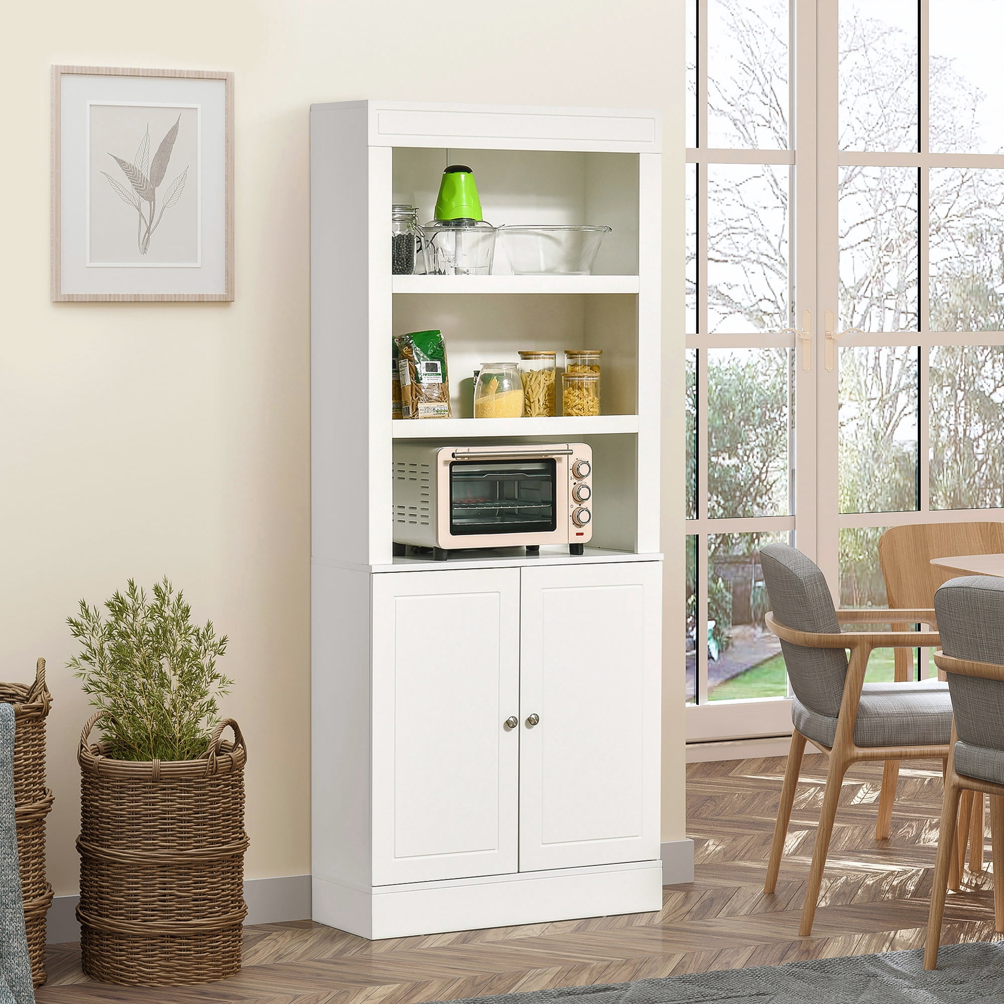 HOMCOM 72" White Kitchen Buffet with Hutch, 2 Door Cabinet, 2 ...