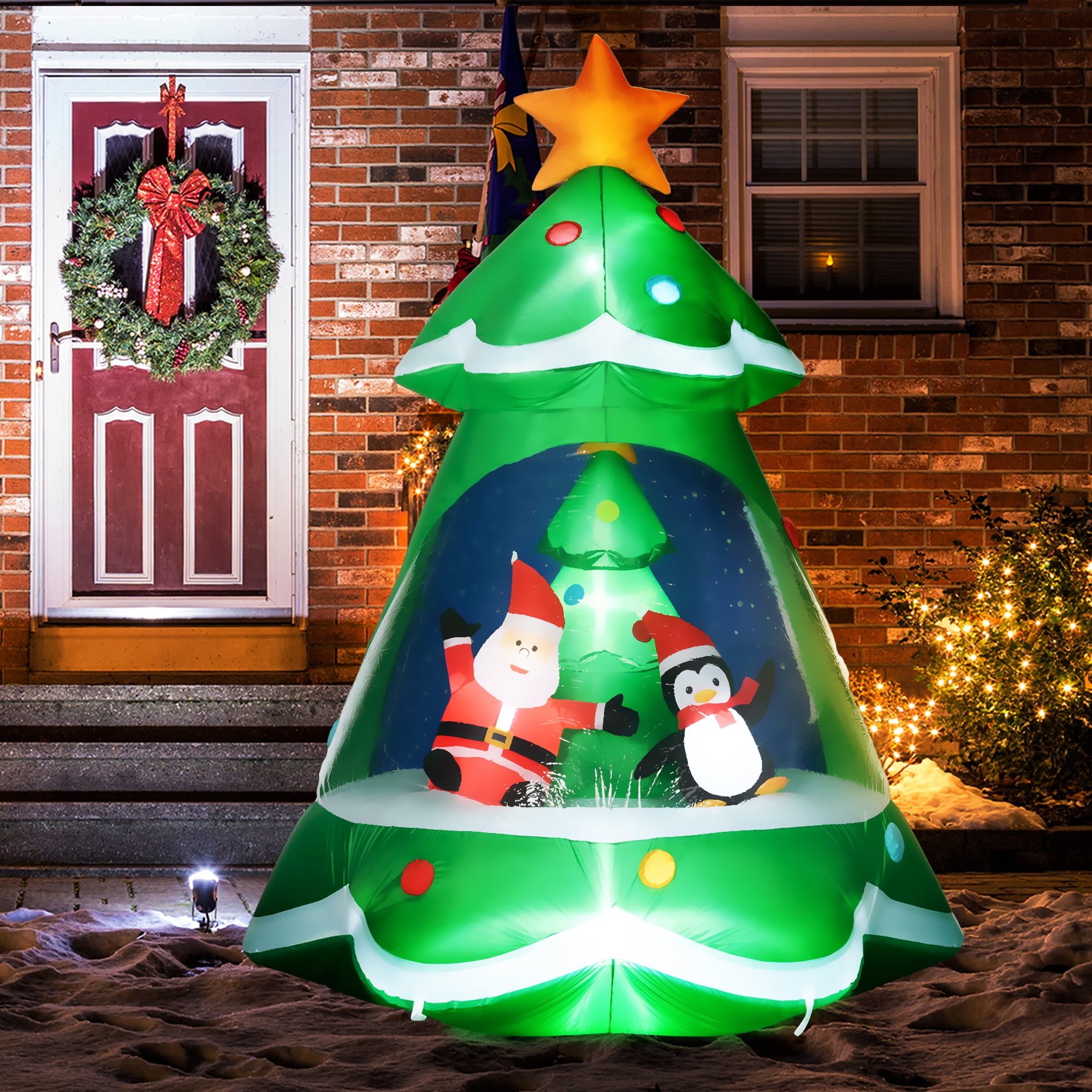 HOMCOM 7FT Lighted Inflatable Christmas Tree, Santa Claus, Penguin ...