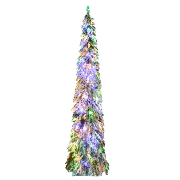 HOMCOM 7ft Prelit Pencil Christmas Tree with Snow Flocked Branches 350 ...