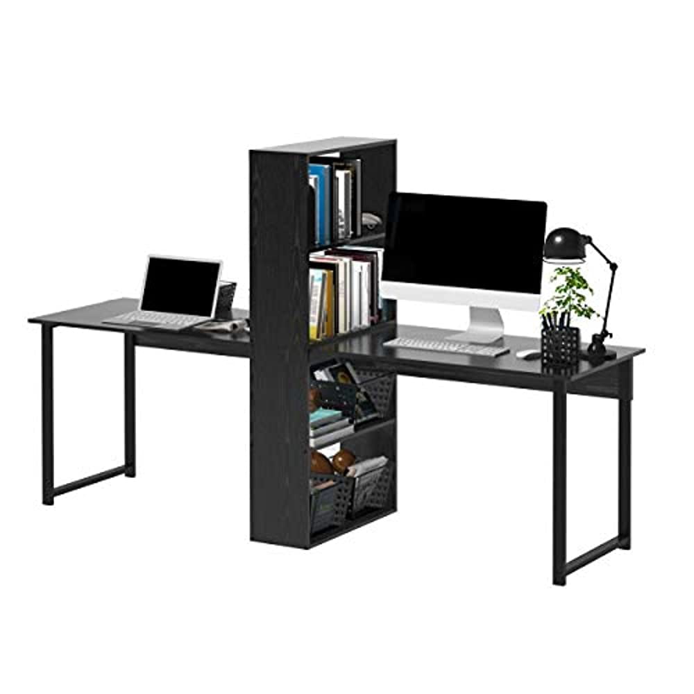 HOMCOM 88' 2 Person Desk, Computer & Study Table with Shelves, Home ...