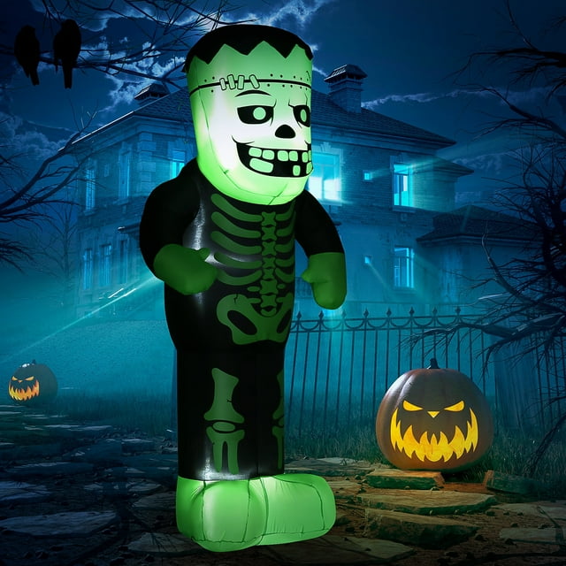 HOMCOM 8FT Outdoor Inflatable Skeleton Frankenstein Halloween Blow up ...
