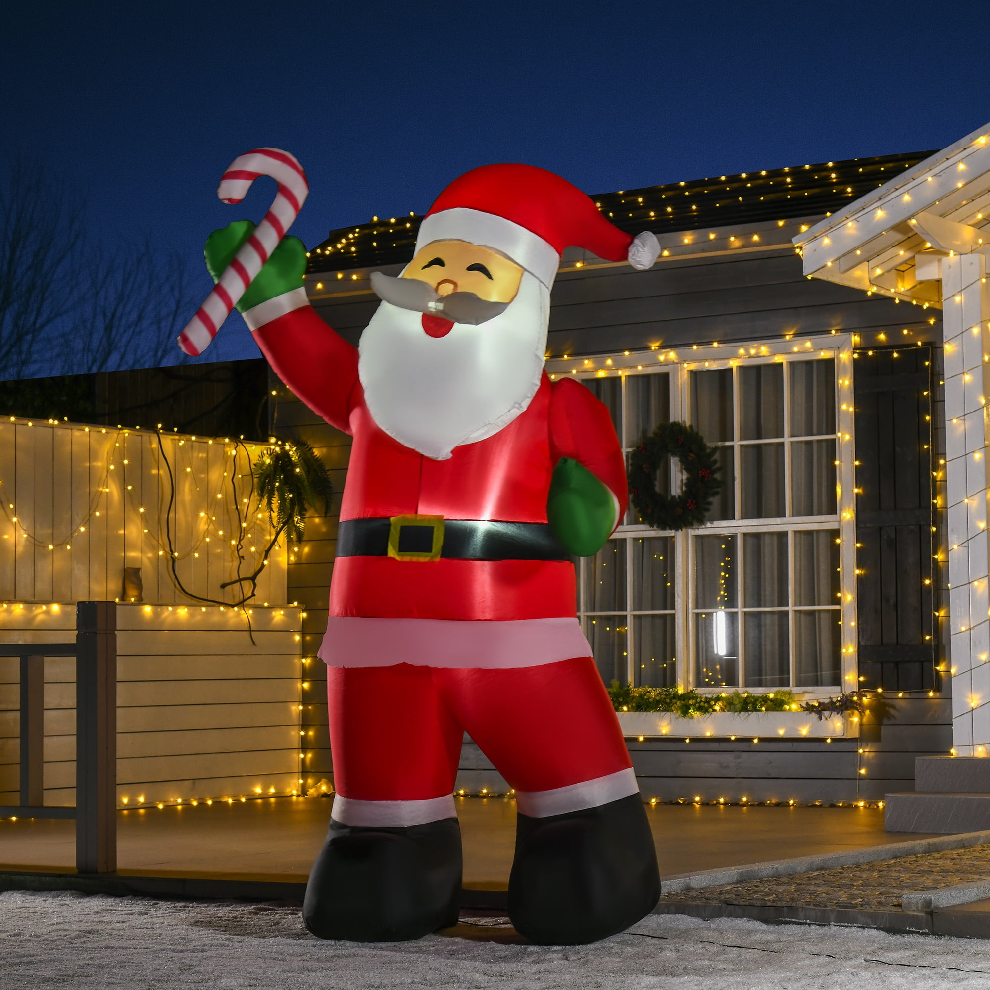 HOMCOM Inflatable Christmas Outdoor Lighted Yard Decoration, Santa ...