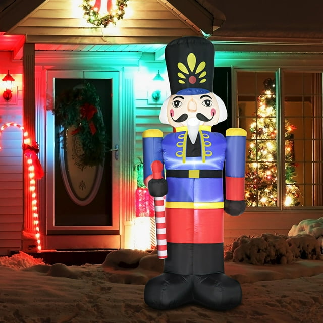 HOMCOM 8ft Military Holiday Airblown Nutcracker Toy Soldier with ...