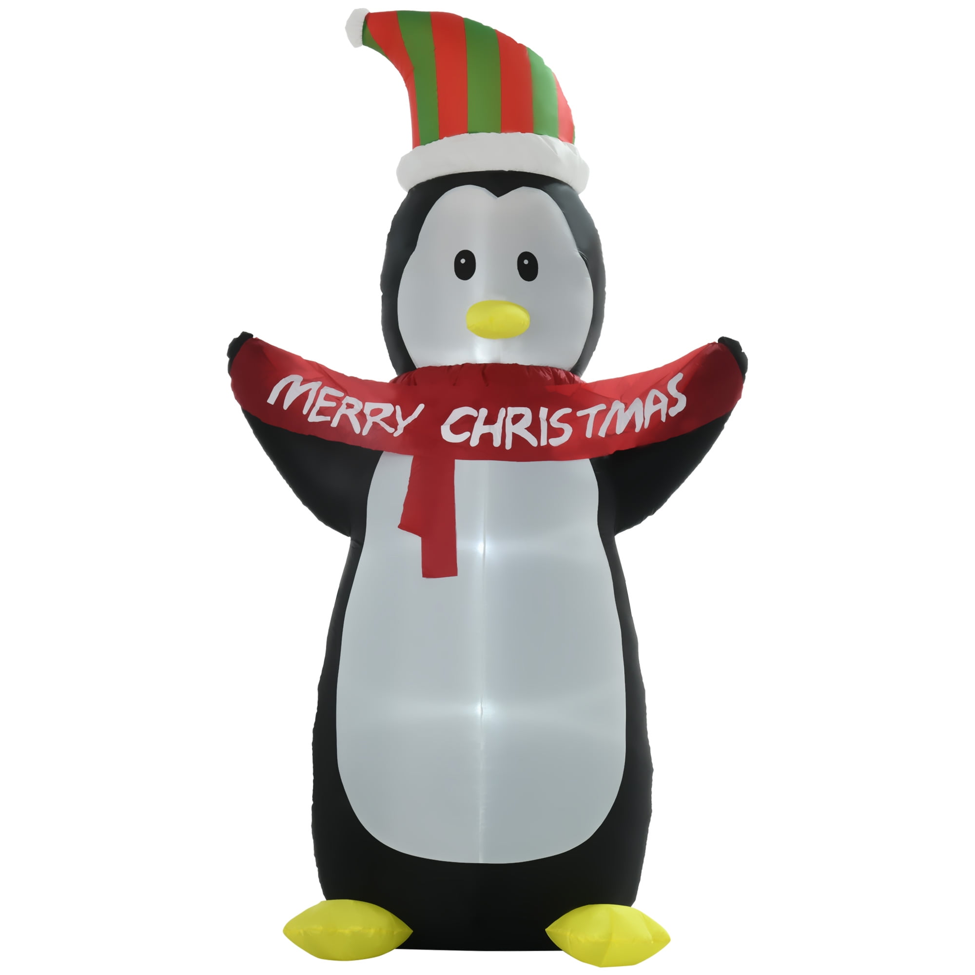 HOMCOM 8ft Christmas Inflatables Outdoor Decorations Penguin with Merry ...