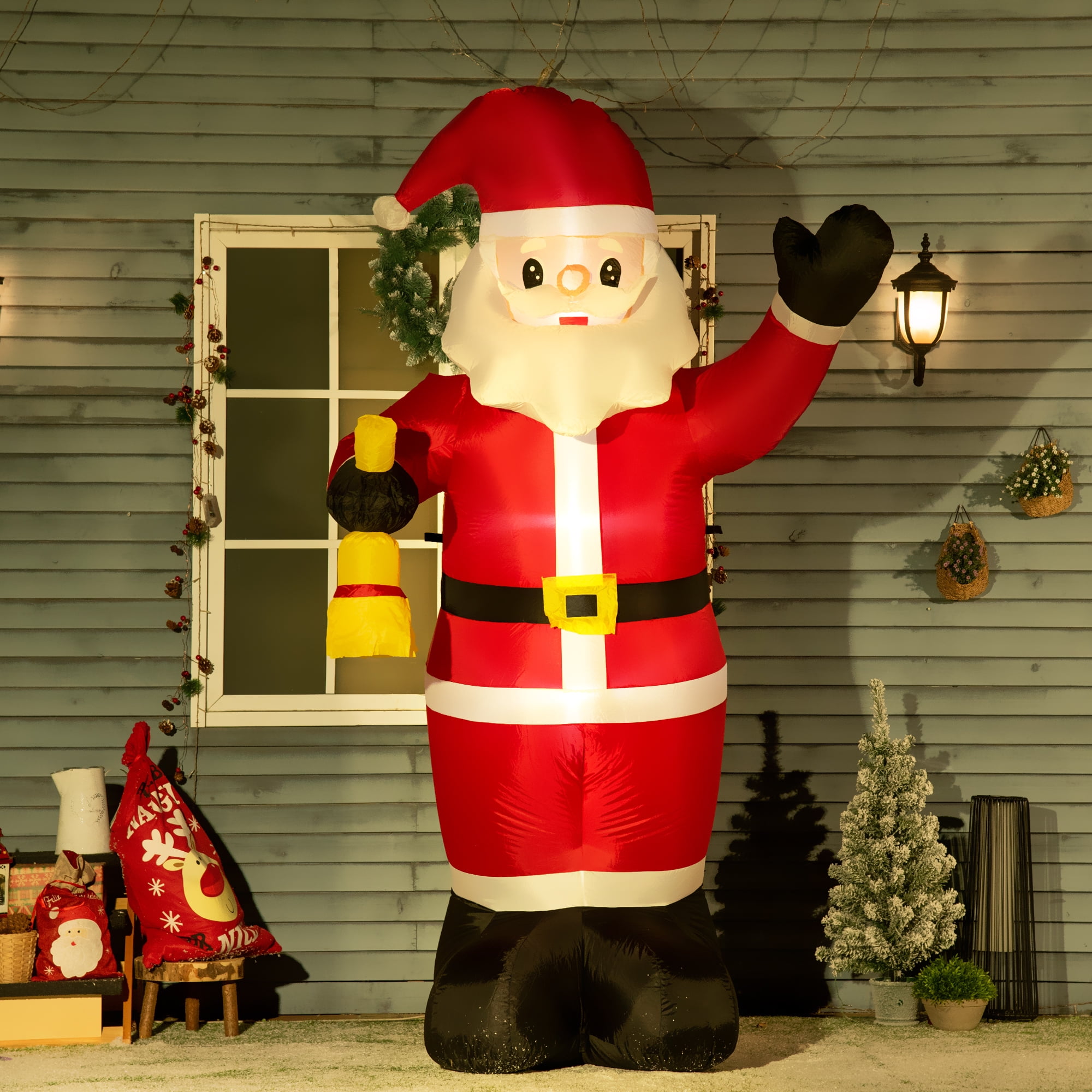 HOMCOM 8ft Inflatable Santa Claus with Bell Christmas Lawn Doorway ...