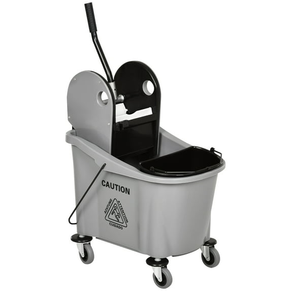 HOMCOM 9.5 Gallon (38 Quart) Mop Bucket with Wringer Cleaning Cart, 4 ...