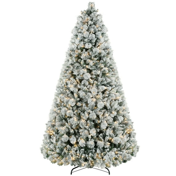 HOMCOM 9 ft Prelit Christmas Tree with 750 Clear Lights, Flocked, 2387 ...