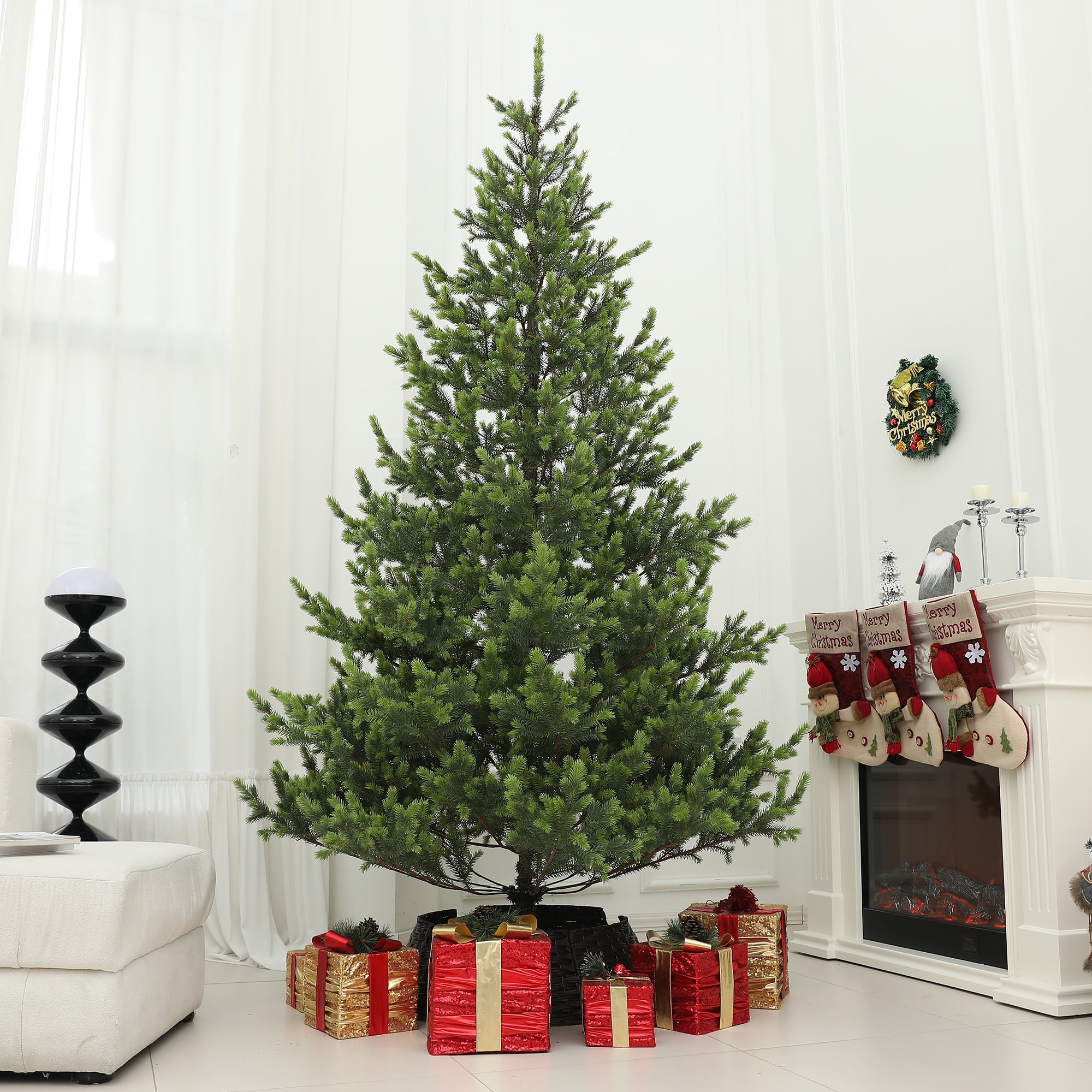 HOMCOM 9ft Artificial Sparse Christmas Tree with Steel Stand and 4306 ...