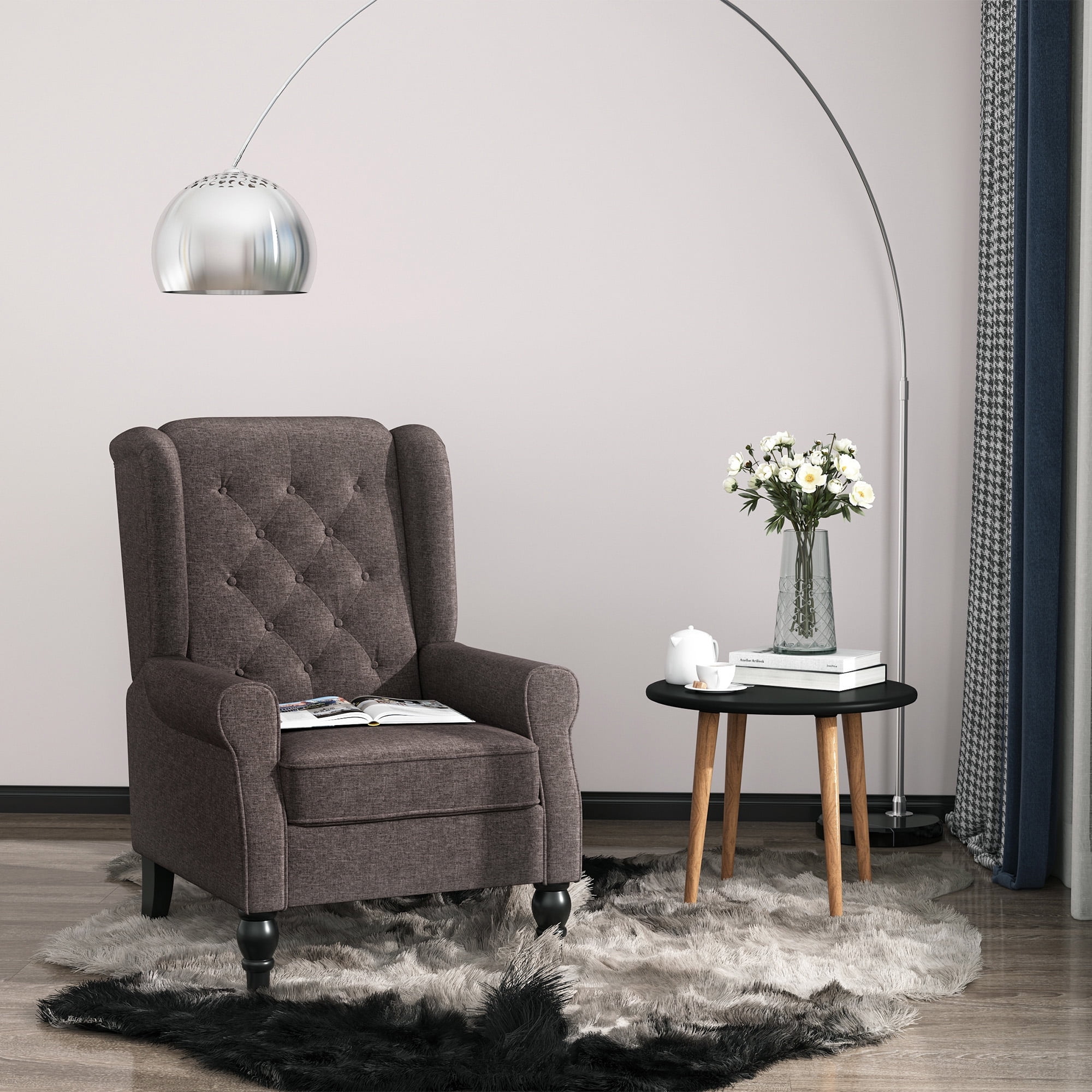HOMCOM Modern Living Room Accent Chair, Button-Tufted Wingback Armchair ...