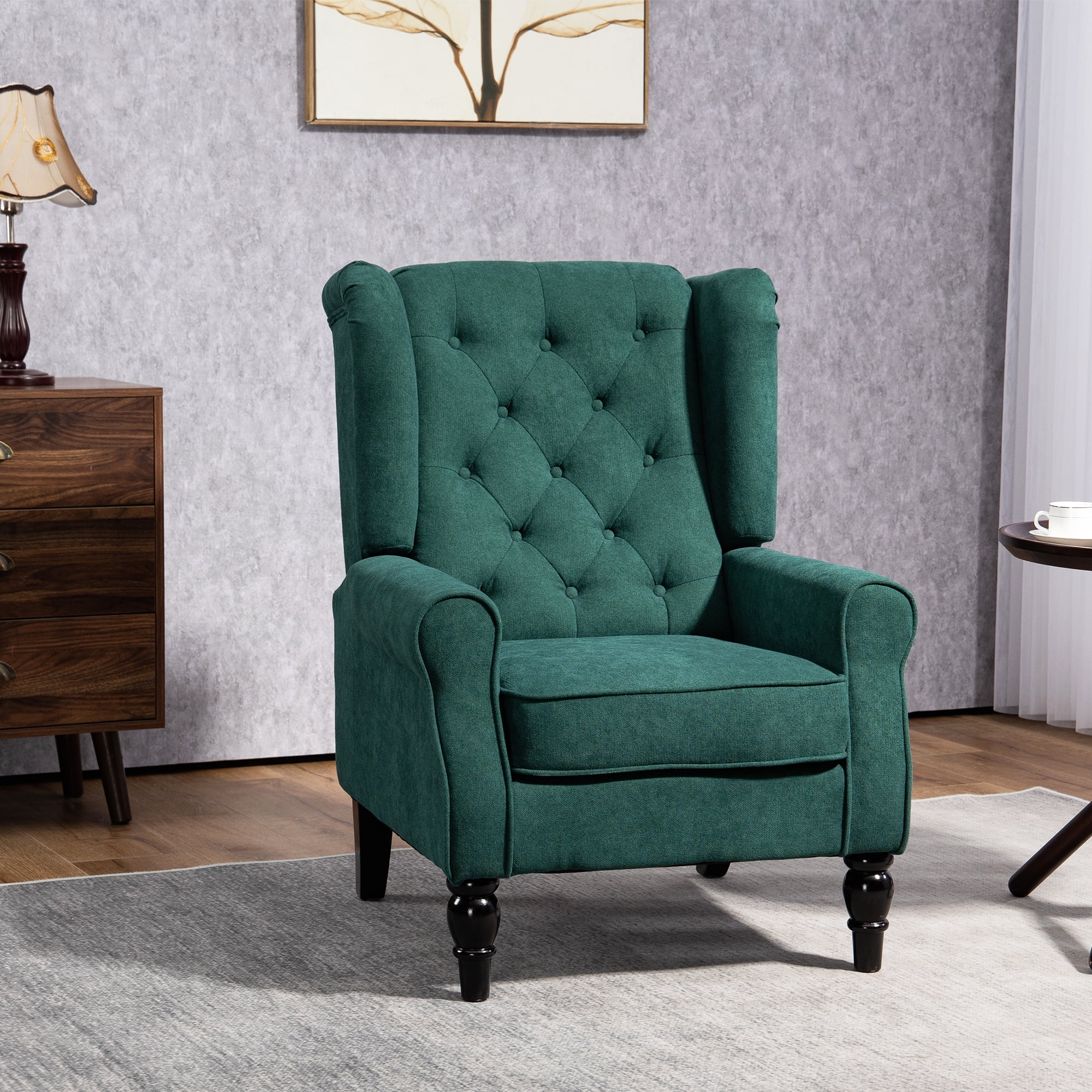 HOMCOM Button-Tufted Accent Chair with High Wingback, Rounded Cushioned ...