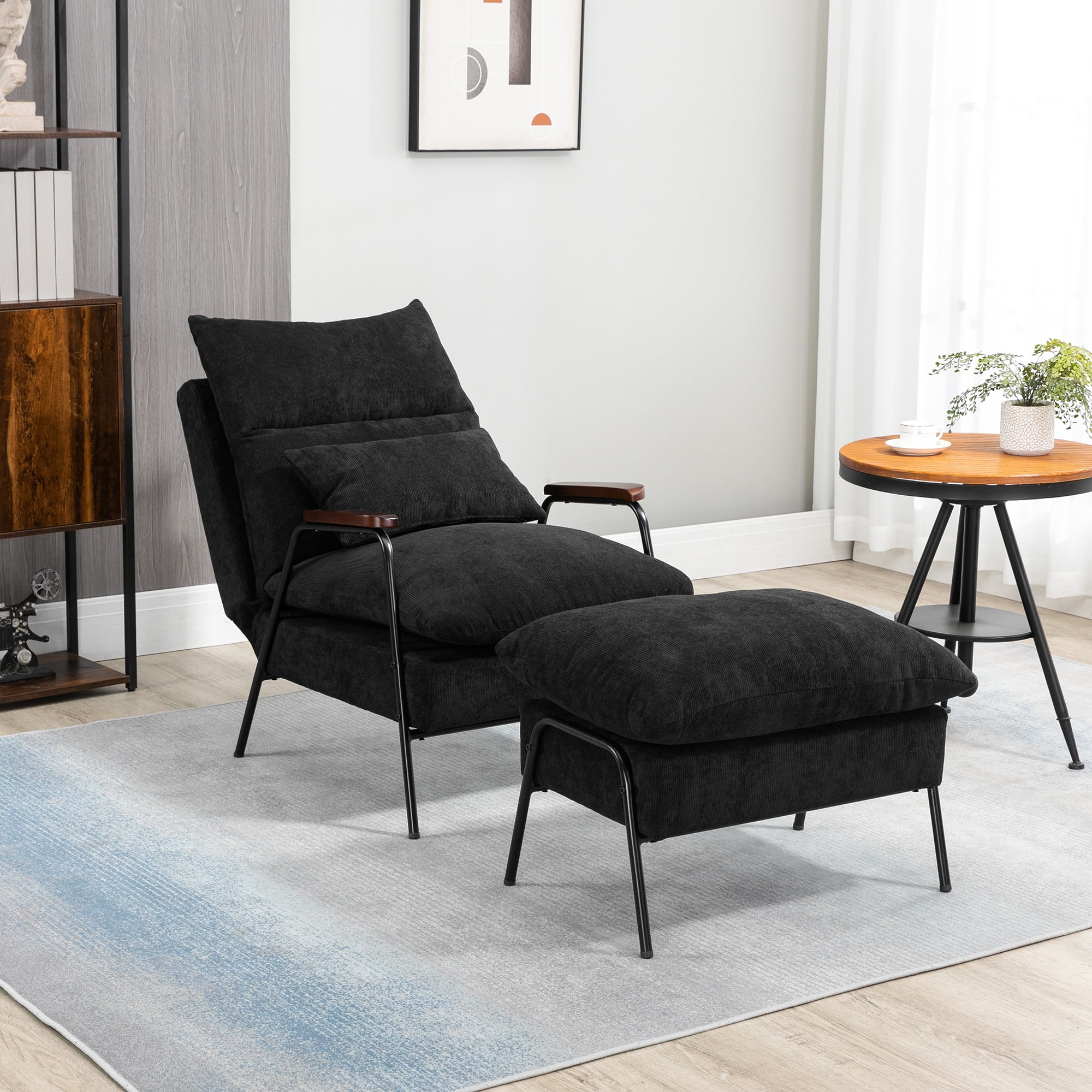 HOMCOM Reclining Accent Chair with Ottoman, Adjustable Backrest, Comfy ...