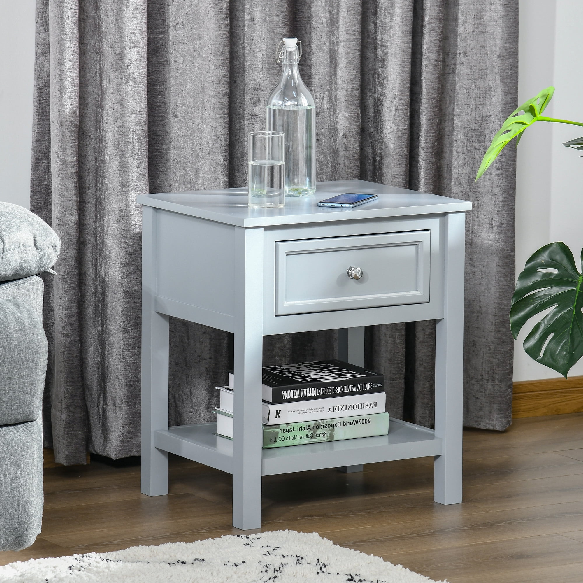 HOMCOM Small Spaces Sofa Side Accent End Table with Storage Drawer and ...