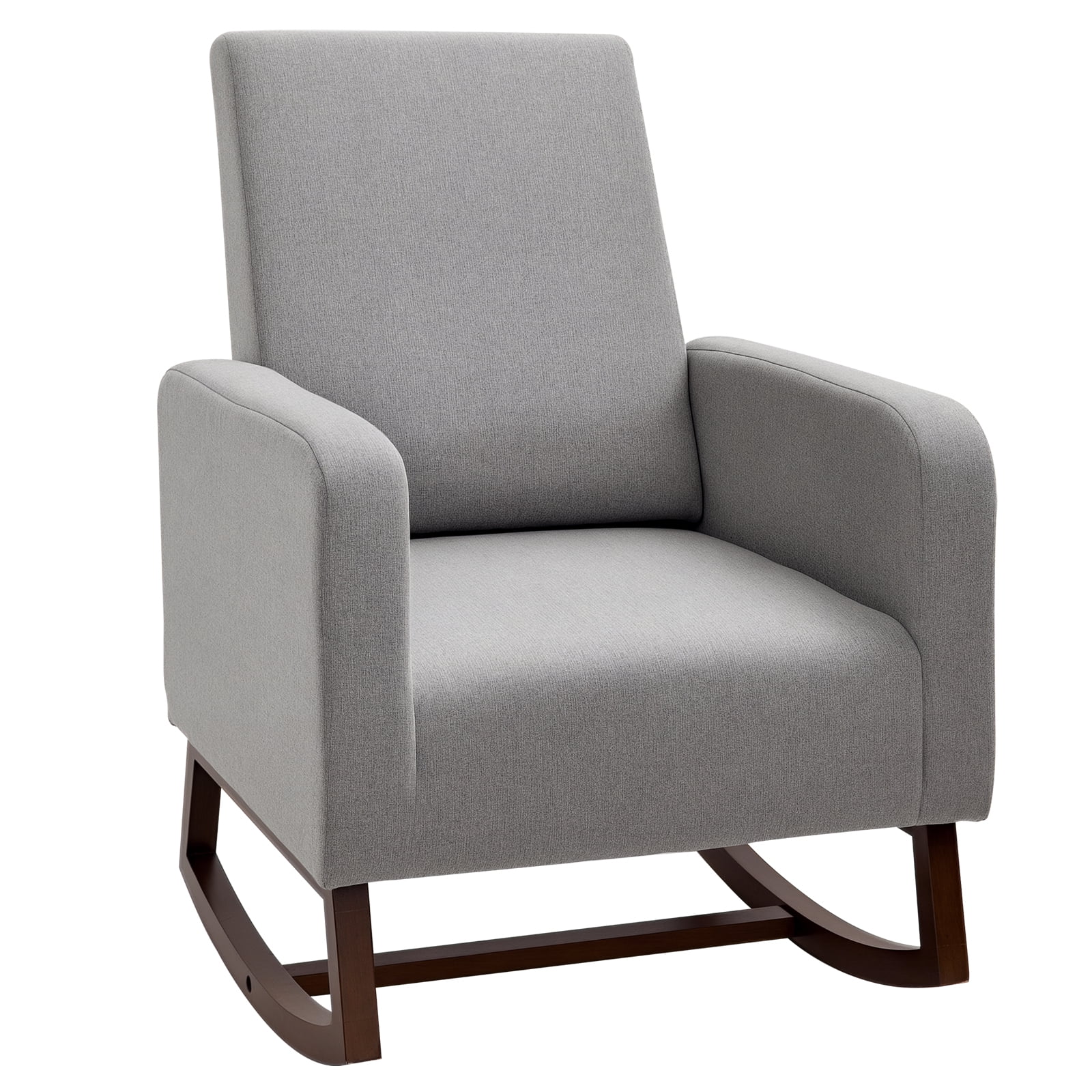HOMCOM Accent Lounge Rocking Chair with Solid Wood Base & Fabric Seat ...