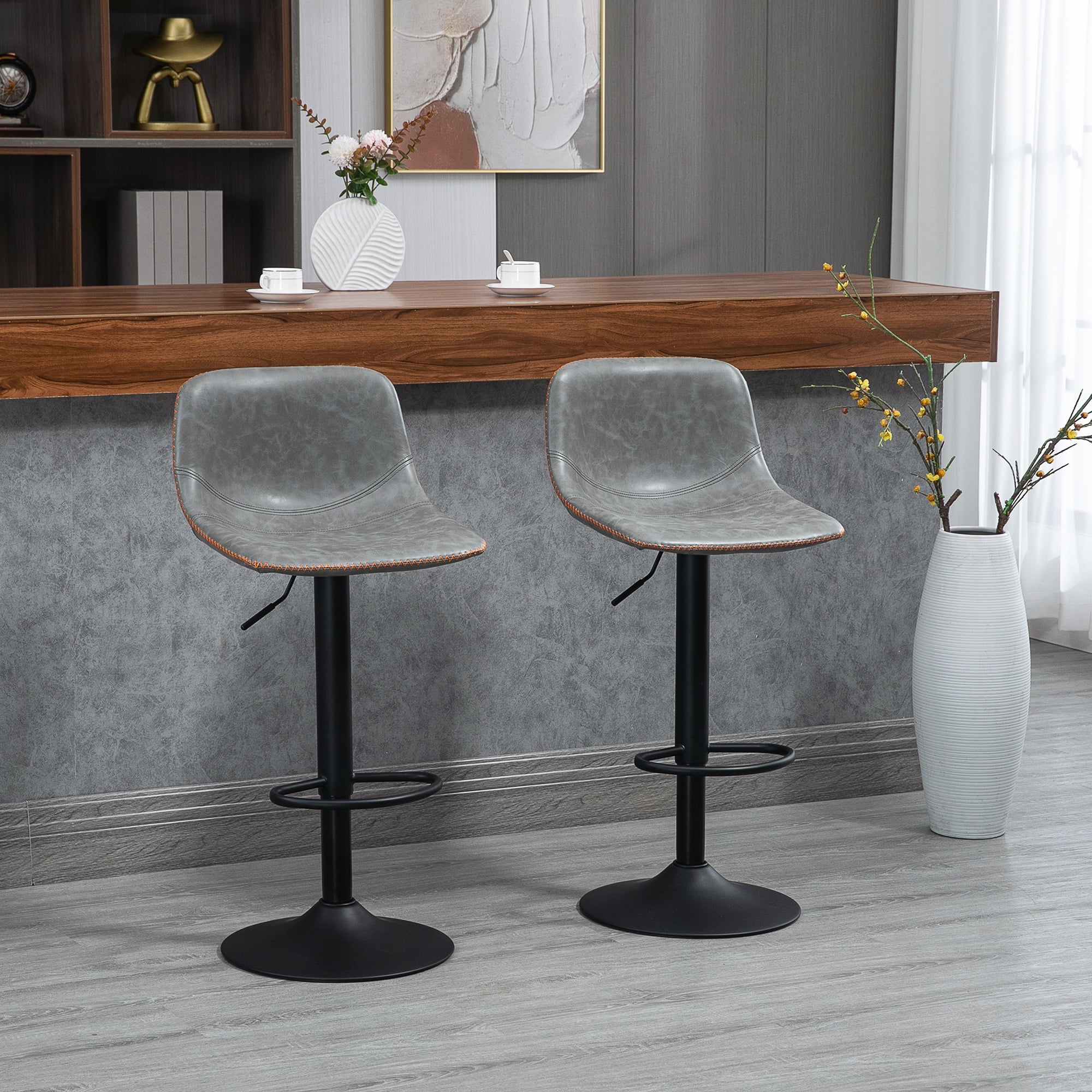 HOMCOM Adjustable Bar Stools, Swivel Bar Height Chairs with Back ...