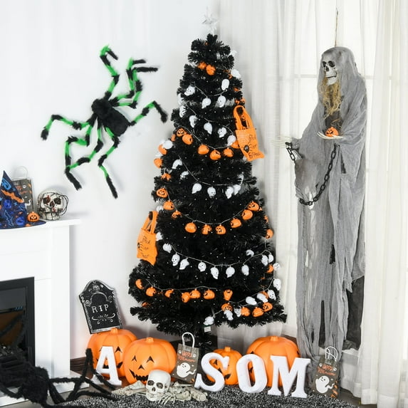 HOMCOM Pre-Lit Artificial XMAS Tree, Multi-Colored LED Holiday ...