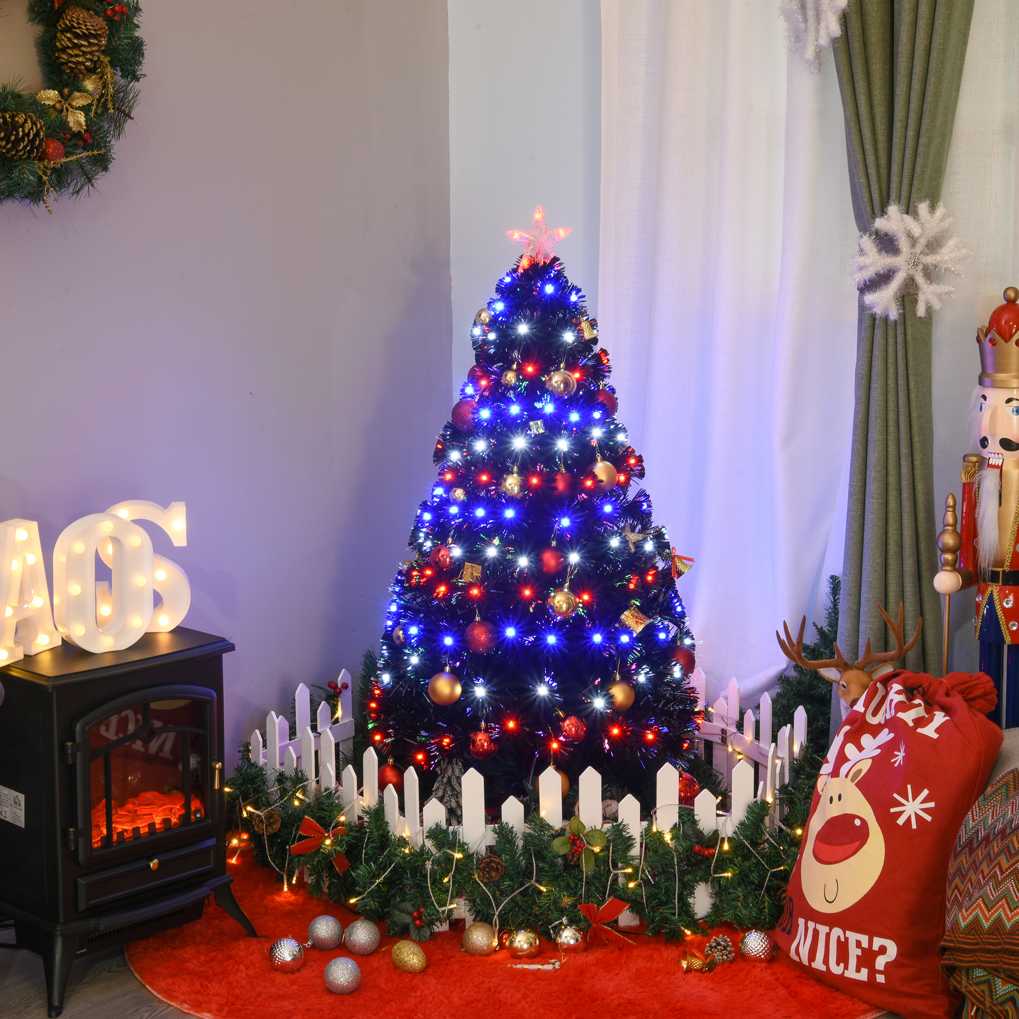 HOMCOM Pre-Lit Artificial Christmas Tree with Multi-Colored LED Lights ...