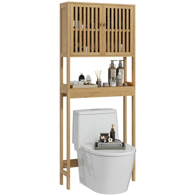 HOMCOM Bamboo Over the Toilet Storage Cabinet, Over Toilet Bathroom ...